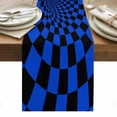 Blue Checker Cotton Linen Table Runner Modern Abstract Dark Blue Tunnel ...
