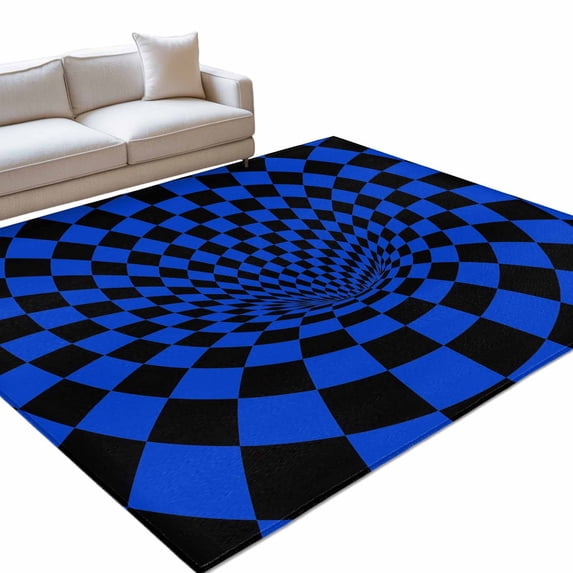 Blue Checker Large Area Rugs 8x10ft Modern Abstract Dark Blue Tunnel ...