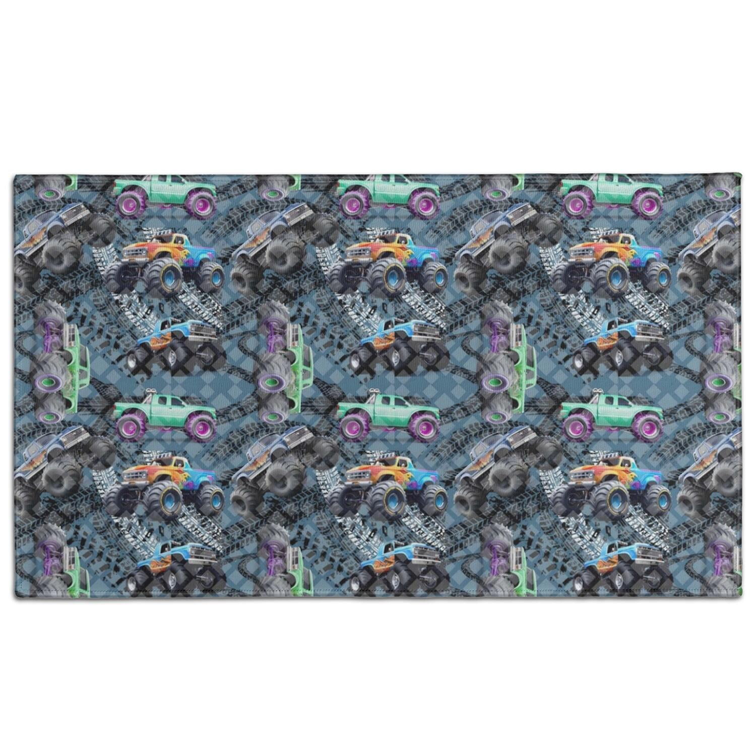 Blue Checker Monster Cartoon Trucks Pattern Door Rugs,Washable Non Slip ...