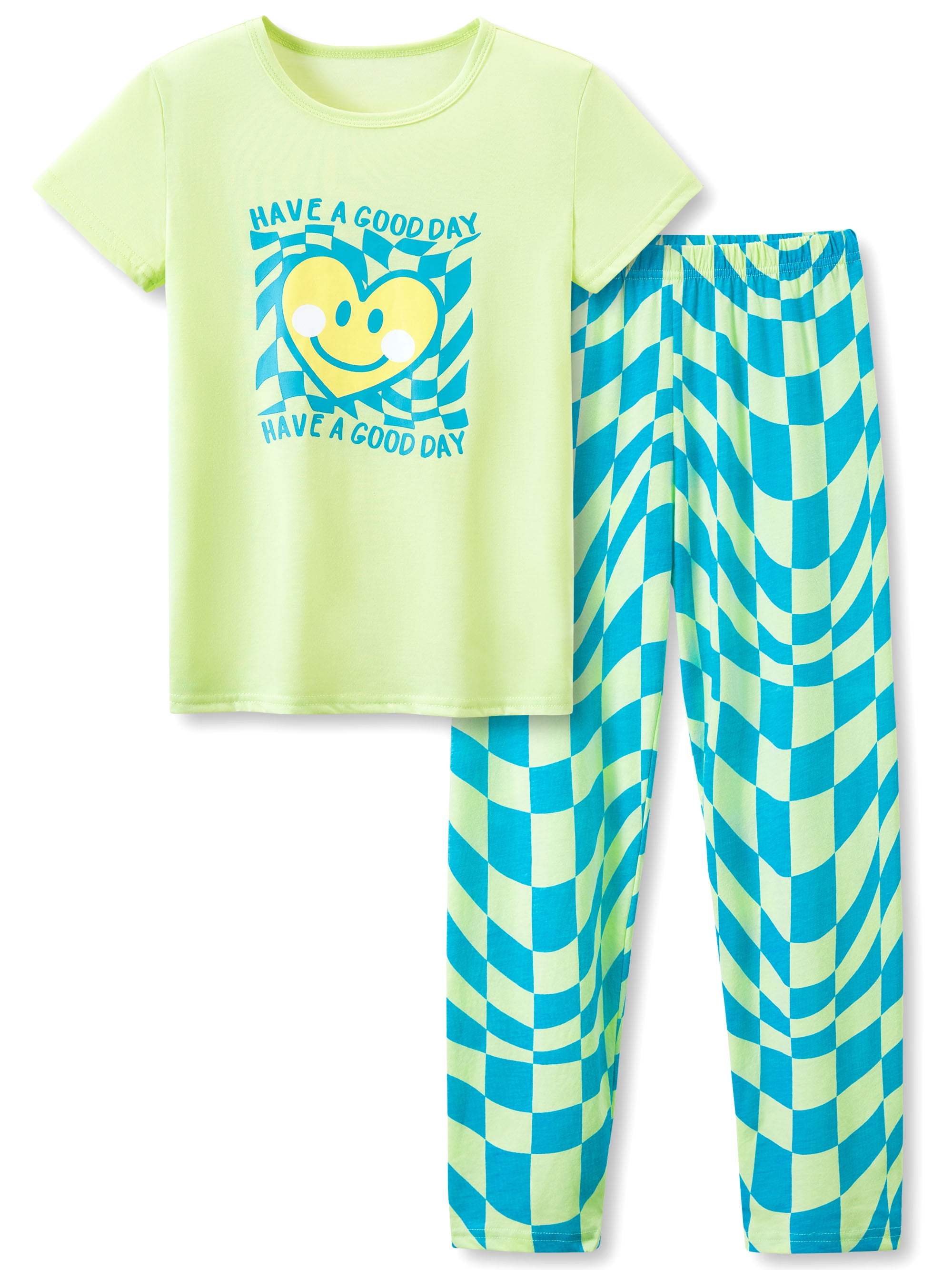 Blue Checker Pajamas for Big / Teen Girls – Cute Summer 2-Piece Short ...