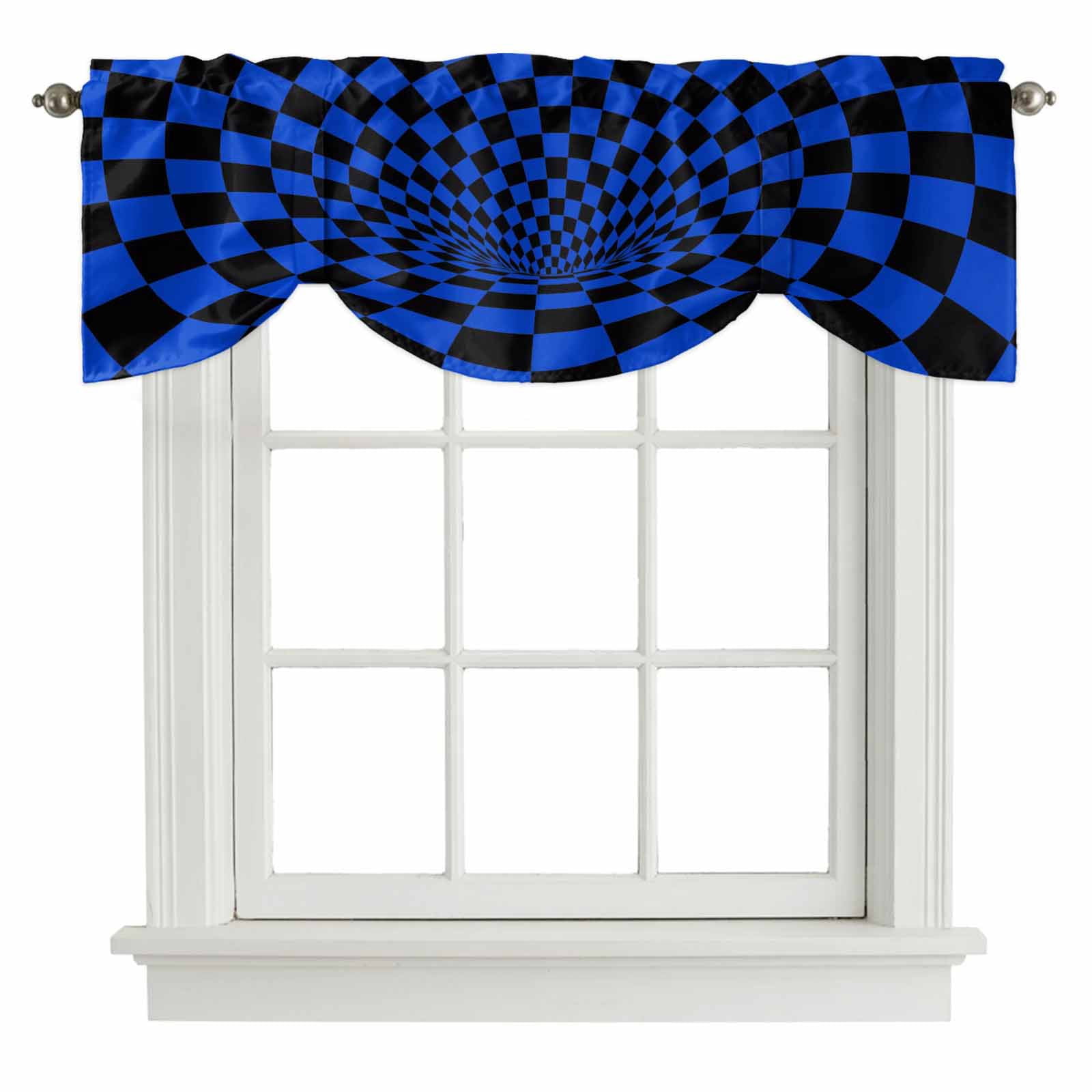 Blue Checker Tie Up Valance Curtains Modern Abstract Dark Blue Tunnel ...