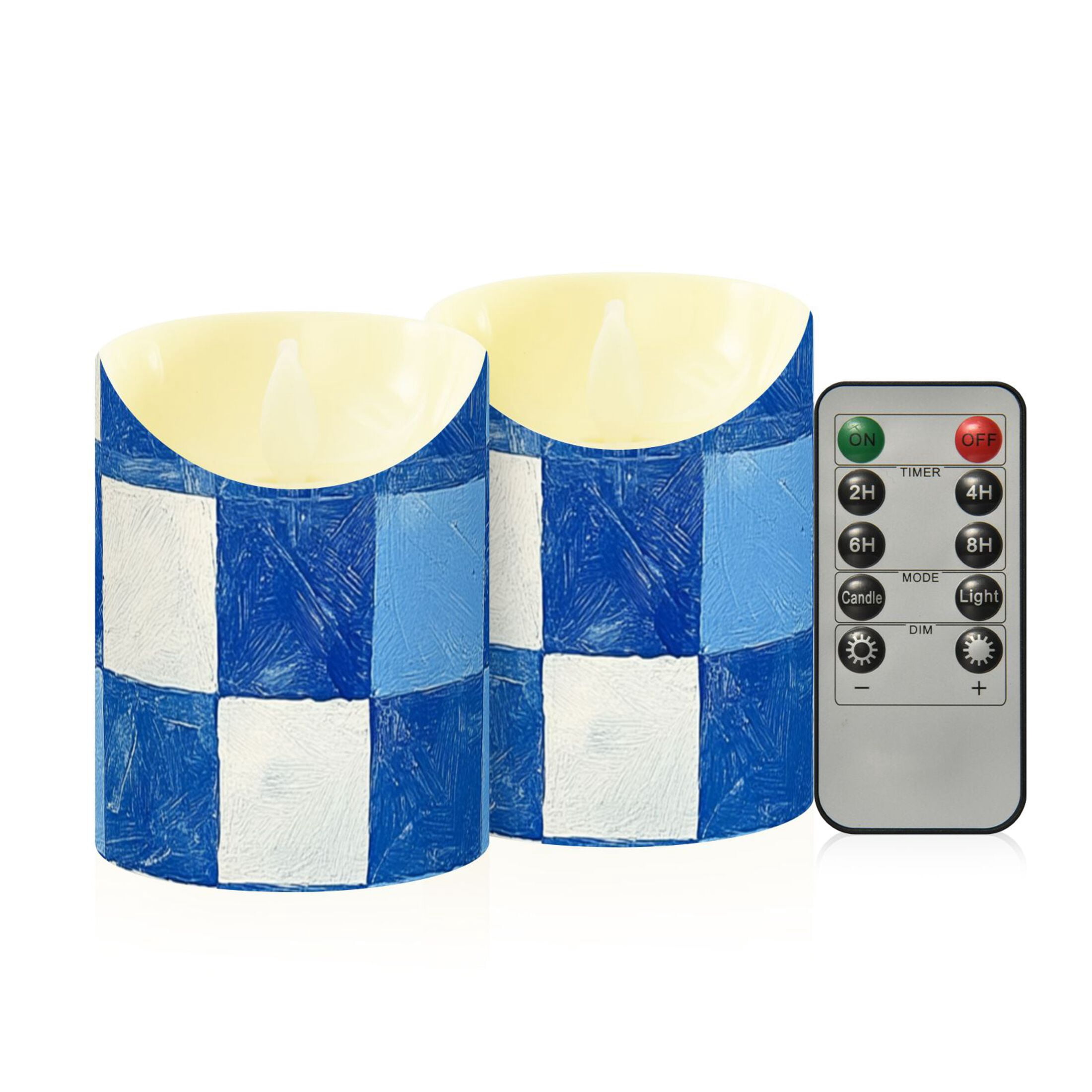 Blue Checkerboard Flickering Flameless Candles with Remote Timer ...