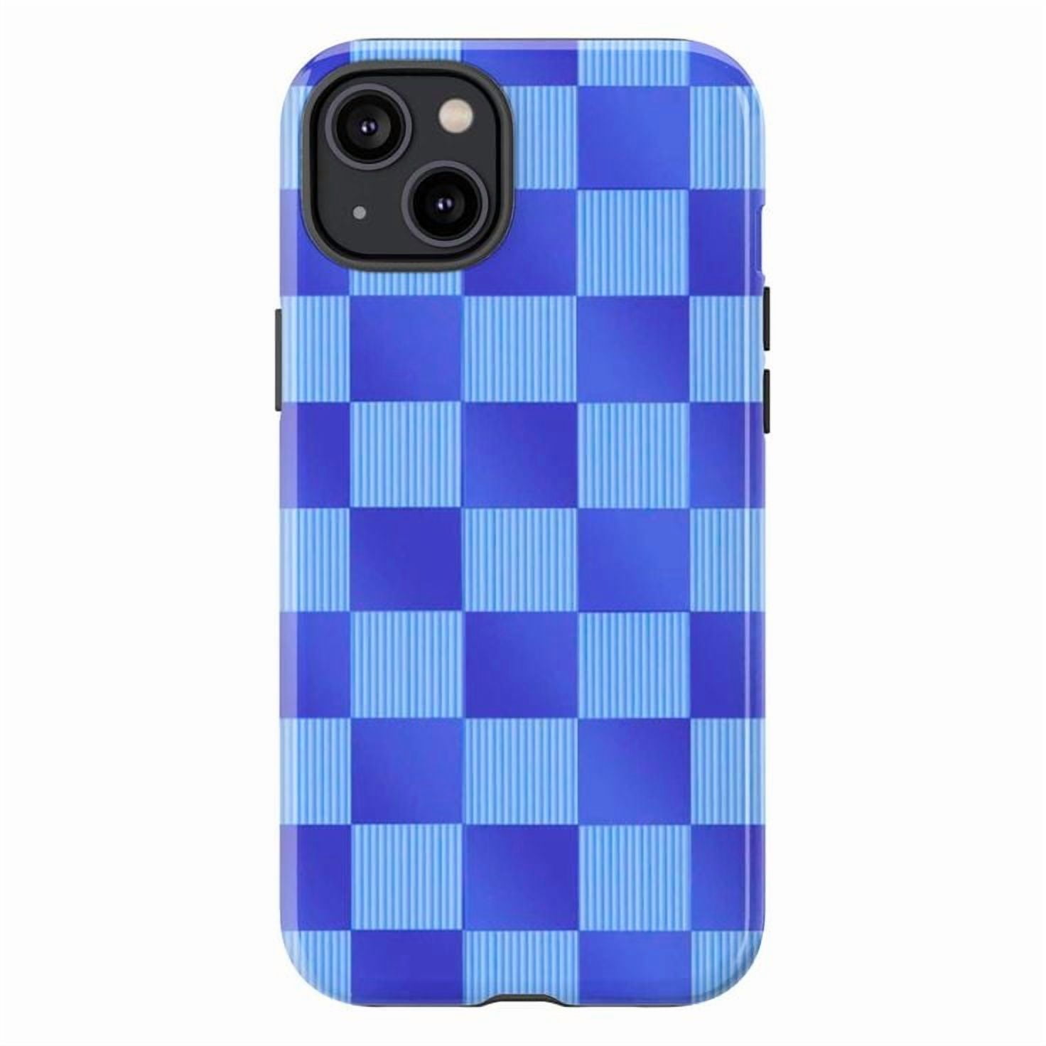 Blue Checkerboard Phone Case, Stylish Grid Pattern iPhone Cover, Unique ...