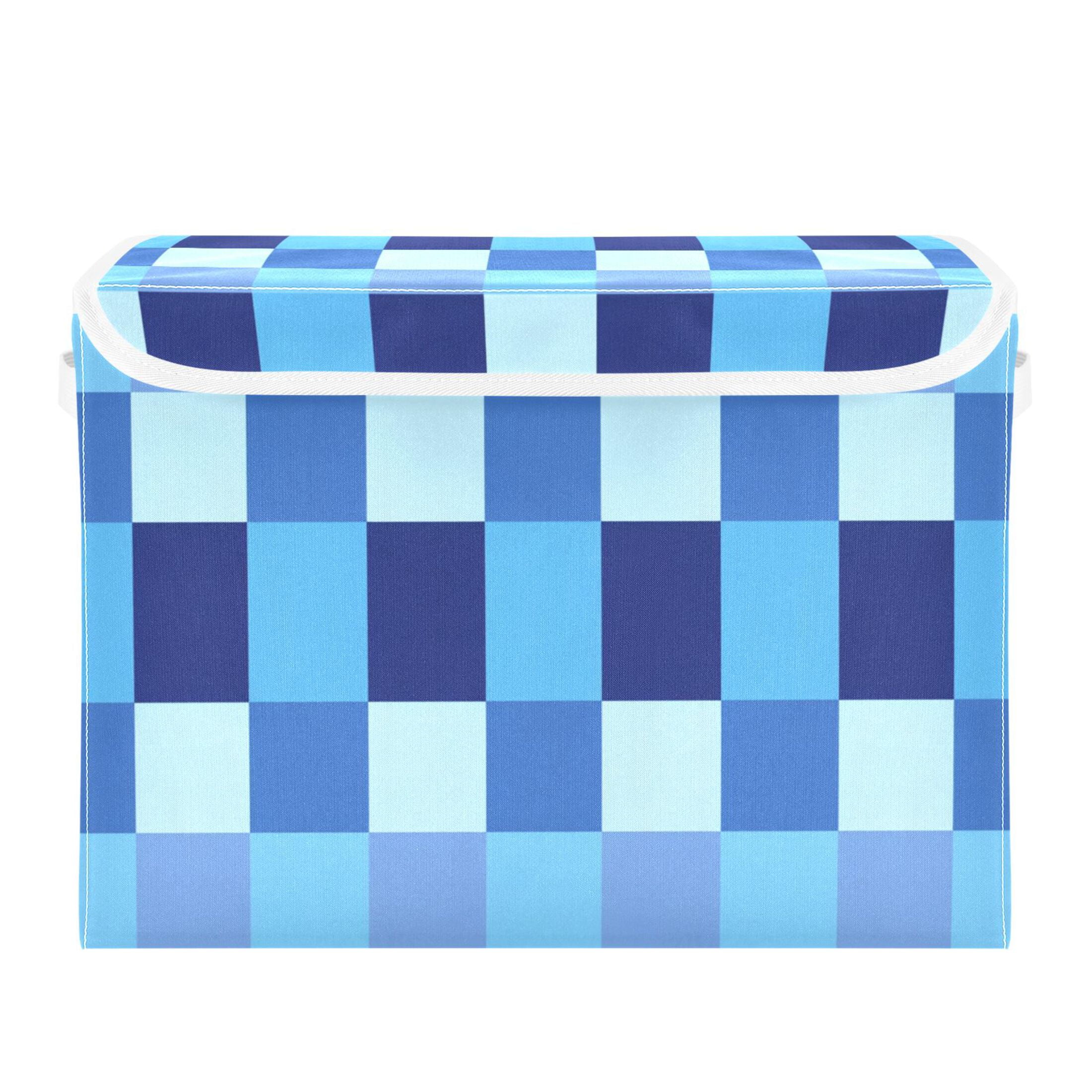 Blue Checkerboard Pixel Art Foldable Storage Bin with Lid and Handle ...