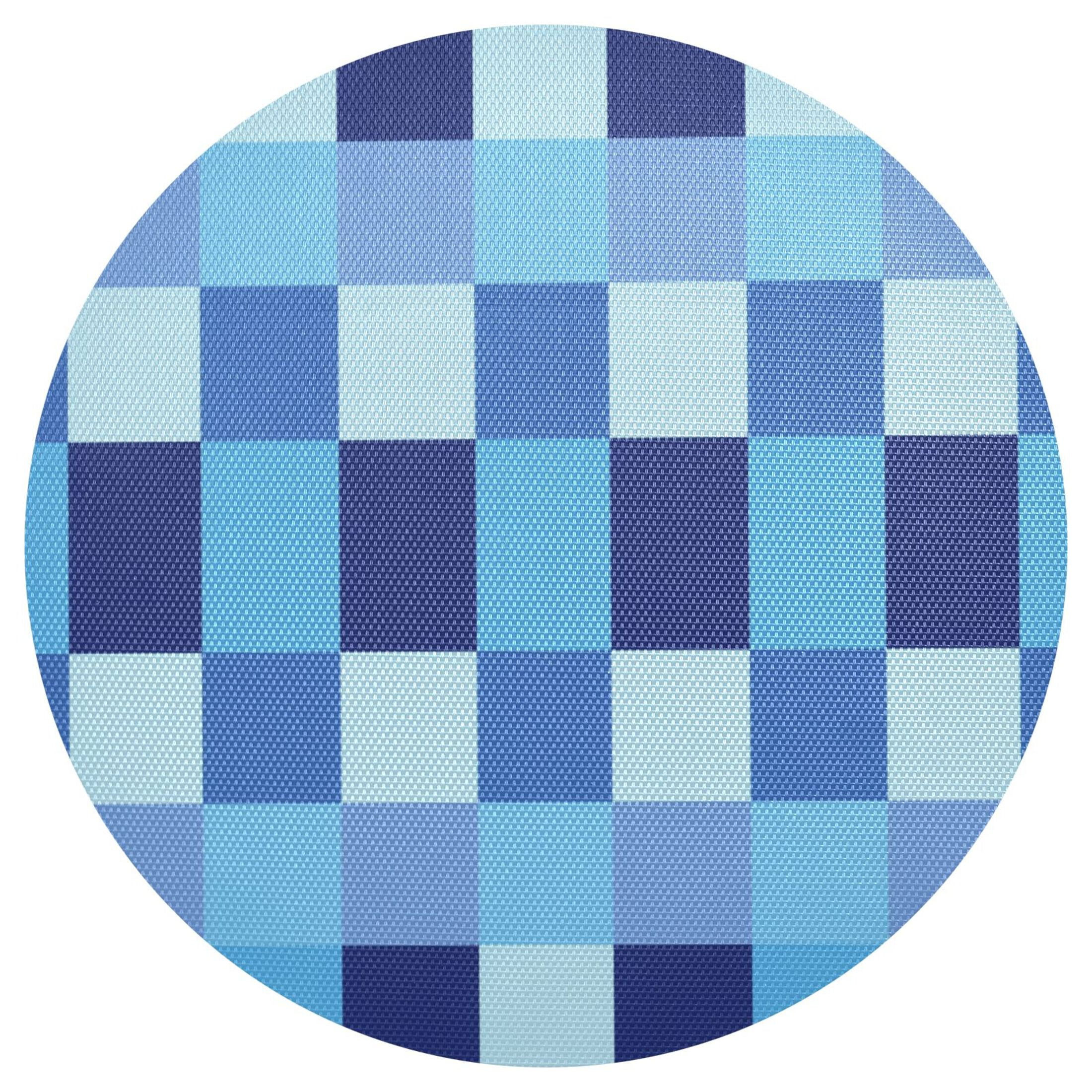 Blue Checkerboard Pixel Art PVC Round Grid Placemat Table Mat 1 Pc for Kitchen Dining Room 15.4 ...