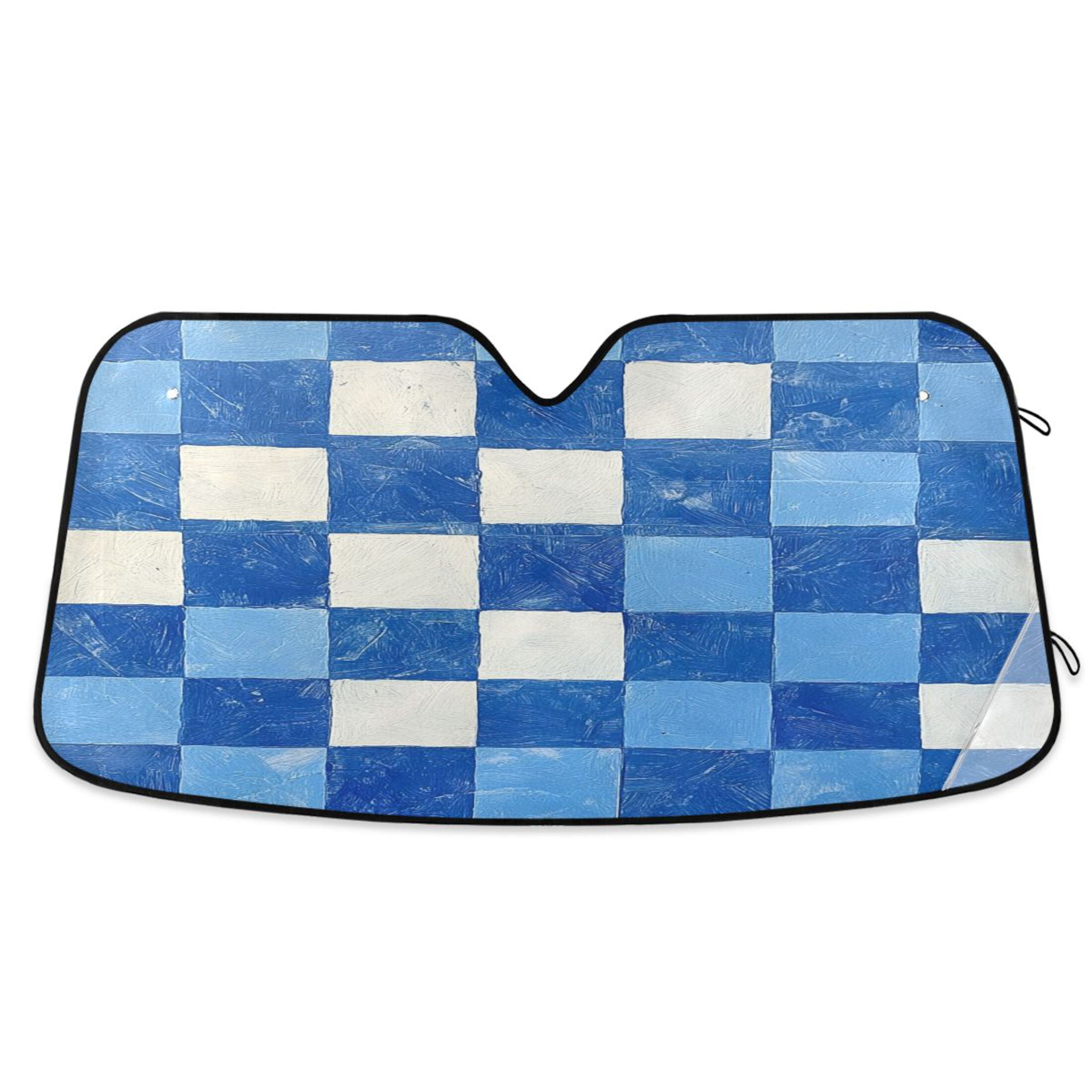 Blue Checkerboard Windshield Sun Shade Automobile Visor Accordion ...