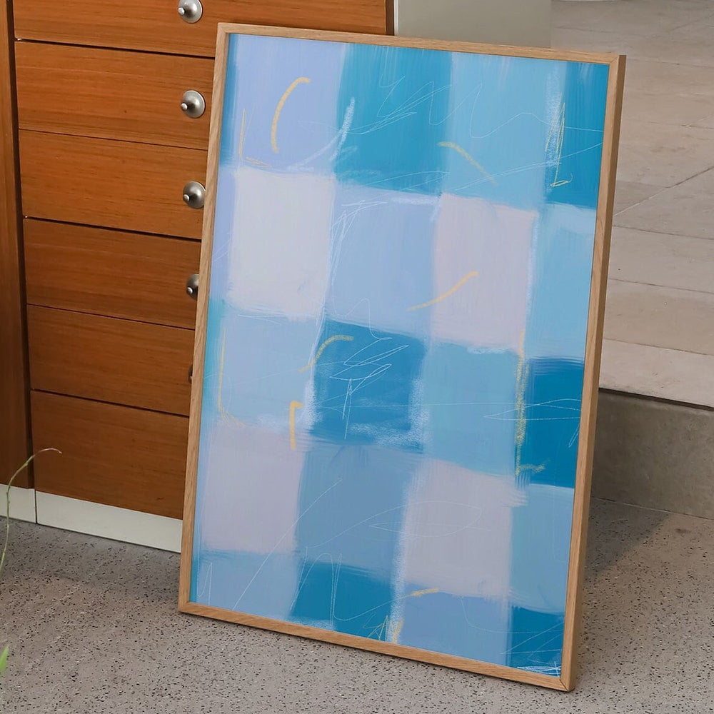 Blue Checkered Art Print Geometric Poster Gallery Wall Art Trendy Blue ...