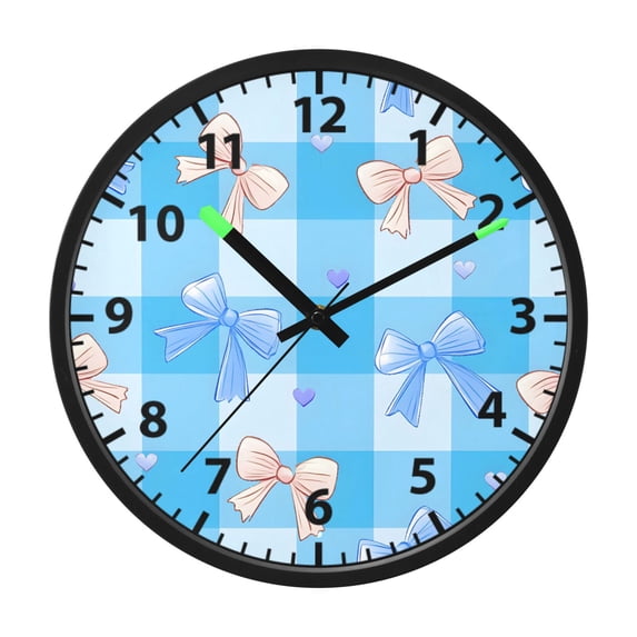Blue Checkered Bow Pattern Wall Clock 12 Inch Voice Activated Night ...