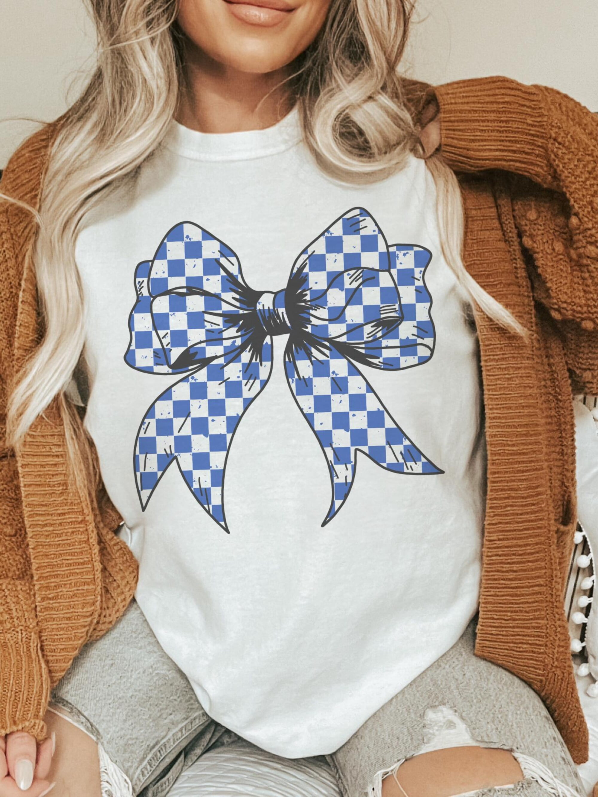 Blue Checkered Bow TShirt Coquette Game Day Unisex Tee - Walmart.com