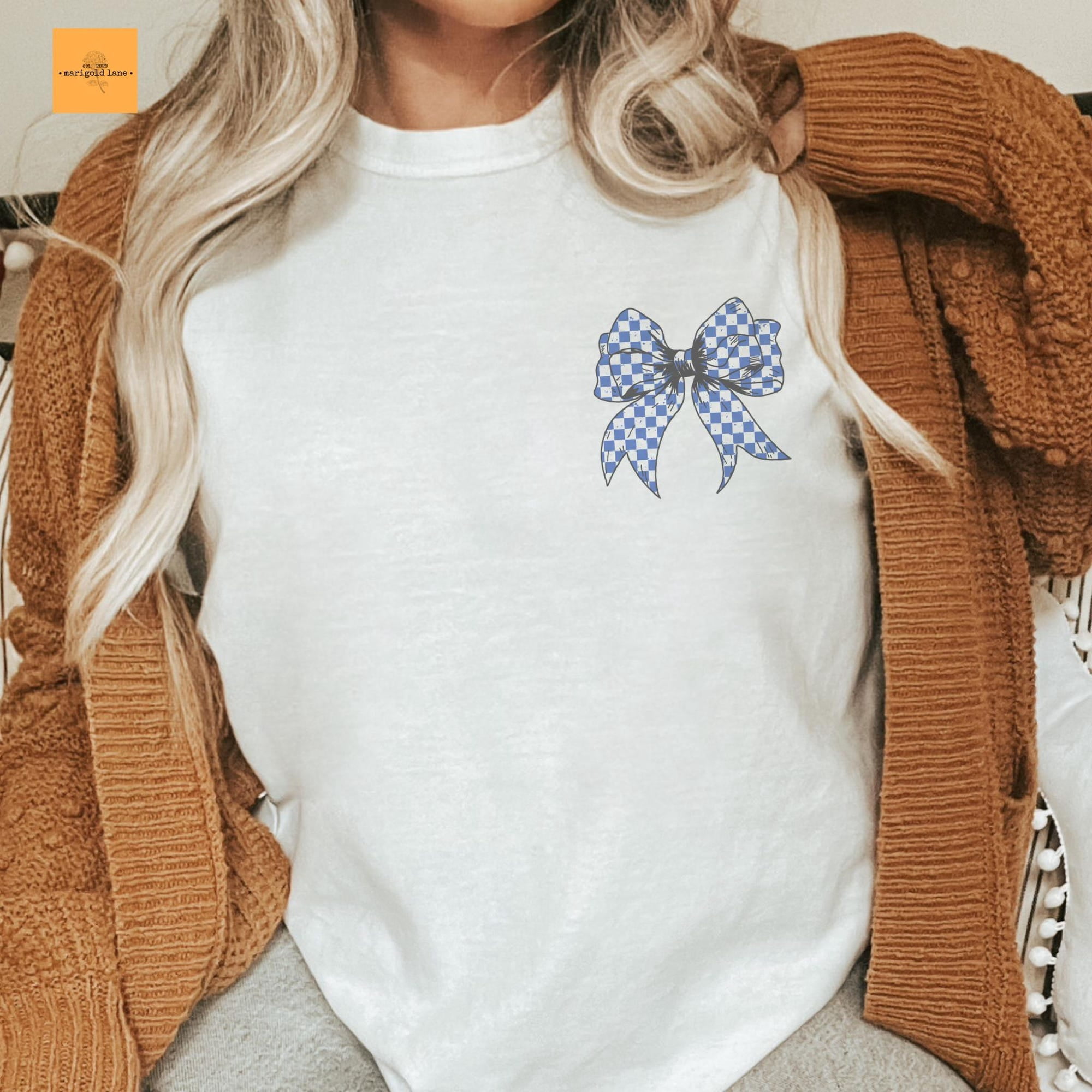 Blue Checkered Bow Tshirt Coquette Game Day Mascot Tee - Walmart.com