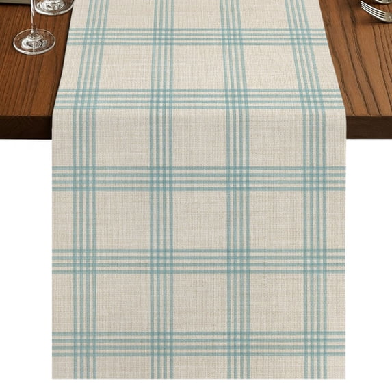 Blue Checkered Burlap Cotton Table Runner 13x90 Inches Long, Rustic ...