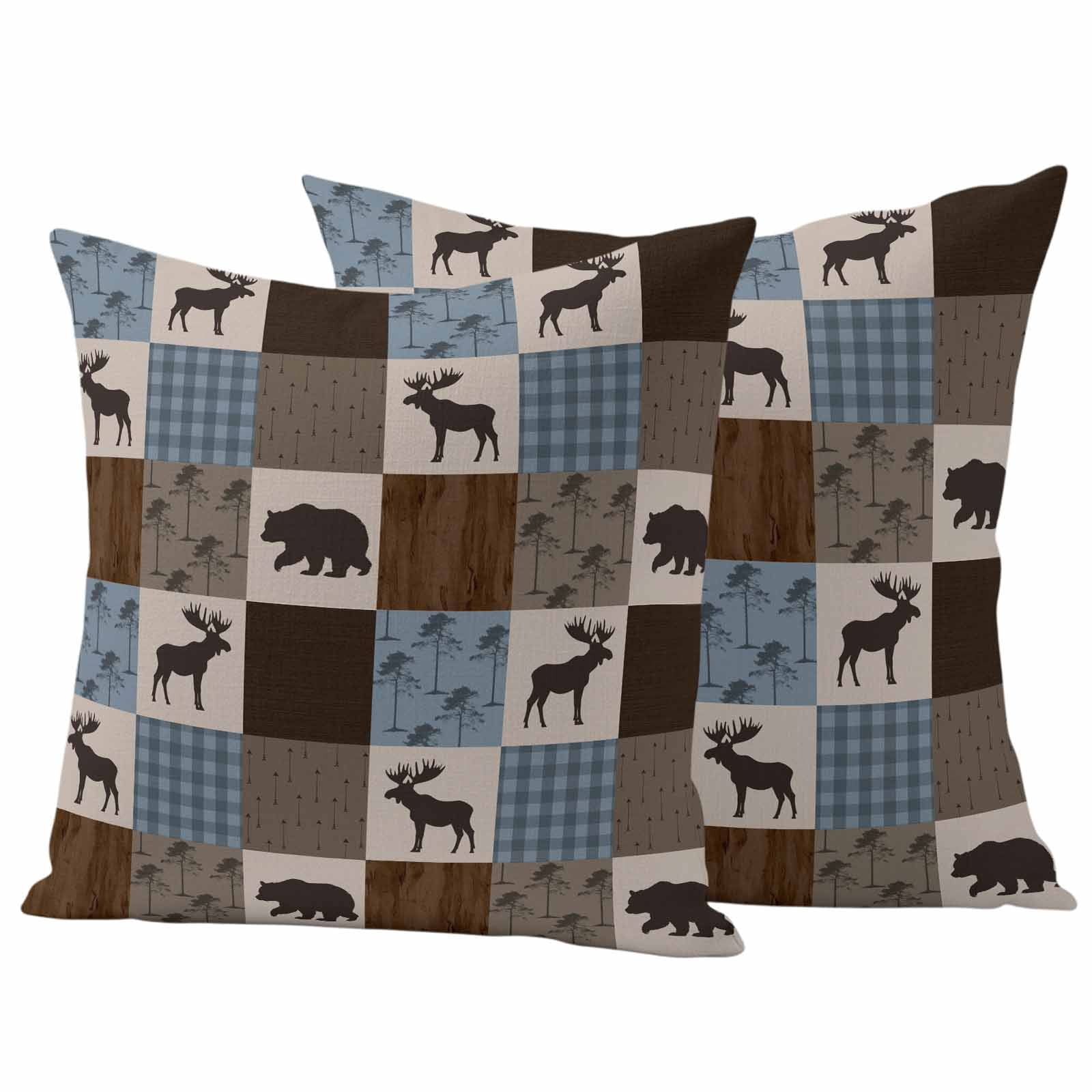Blue Checkered Cabin Outdoor Pillow Covers 20"x20" Set of 2,Waterproof ...