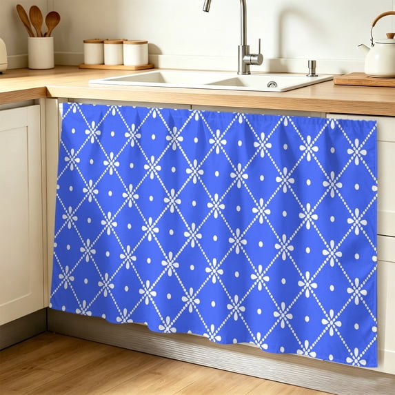 Blue Checkered Cabinet Curtains for Shelves, Farmhouse Plaid Modern Art ...