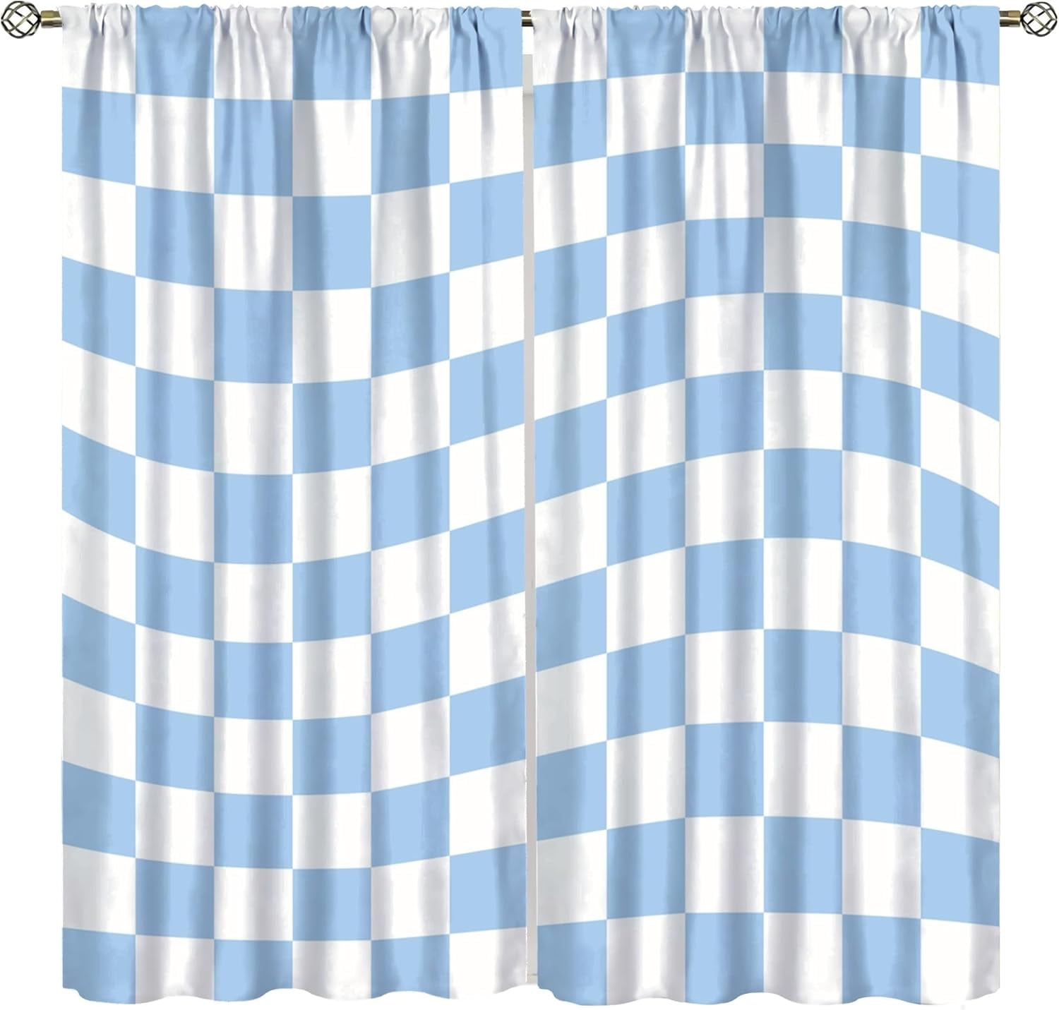 Blue Checkered Curtains Vintage Twisted Checkered Window Drapes ...
