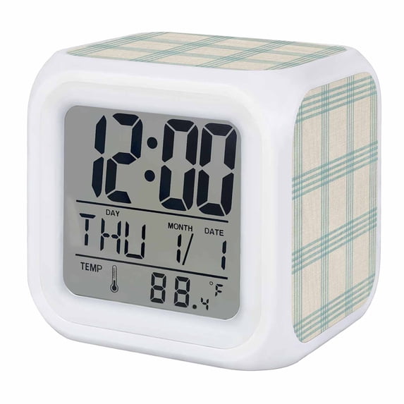 Blue Checkered Digital Alarm Clock for Bedrooms, Smart LED Alarm Clock ...