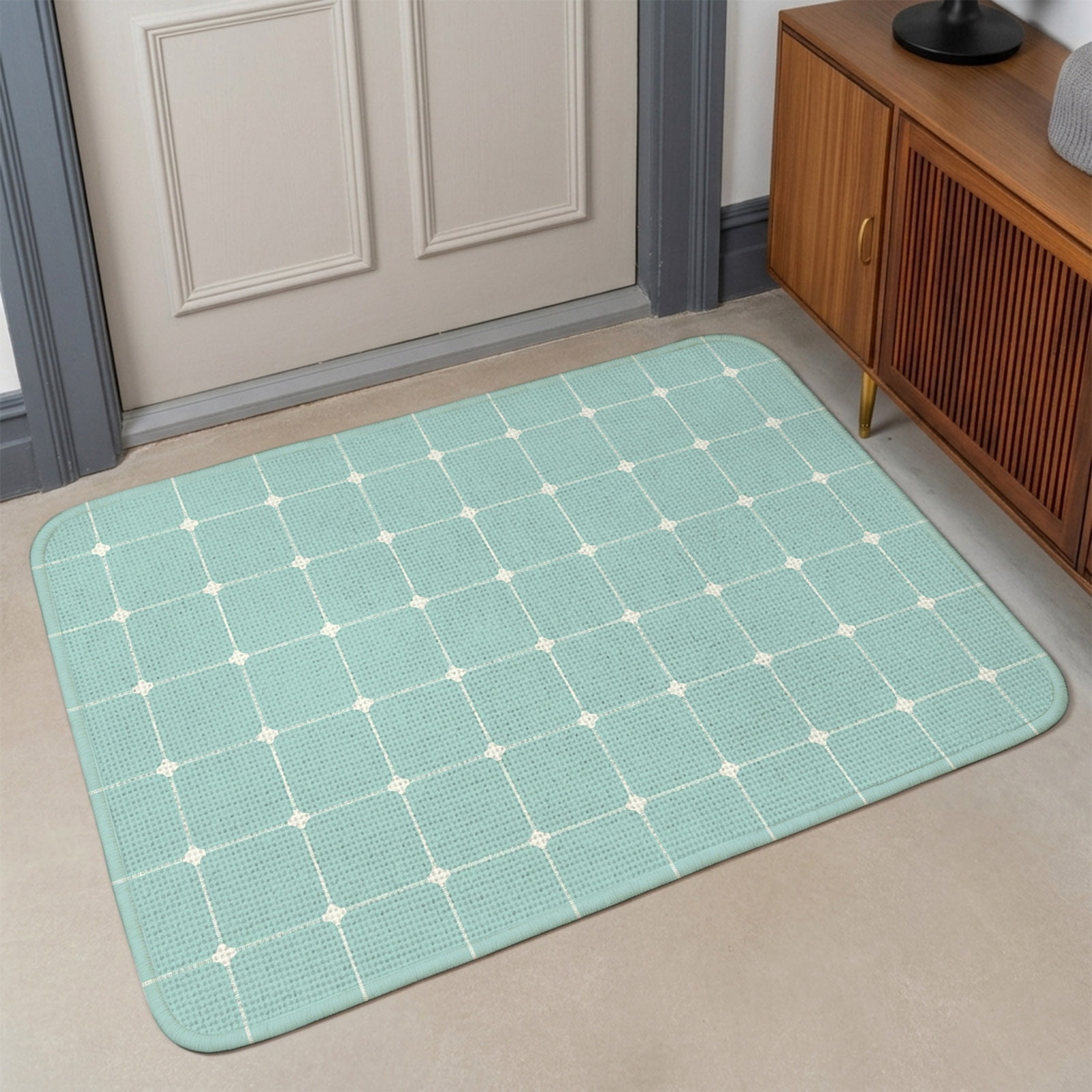 Blue Checkered Front Door Mat Indoor Entrance, Modern Minimalist ...