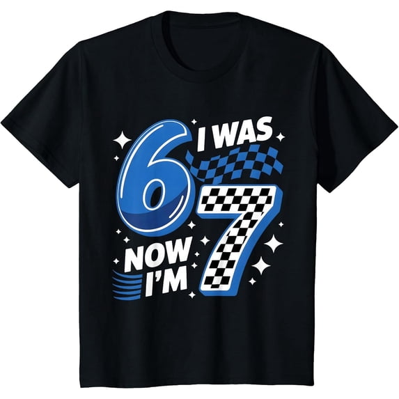 Blue Checkered I was 6 Now I'm 7 Funny 67 Birthday Boys T-Shirt, T ...