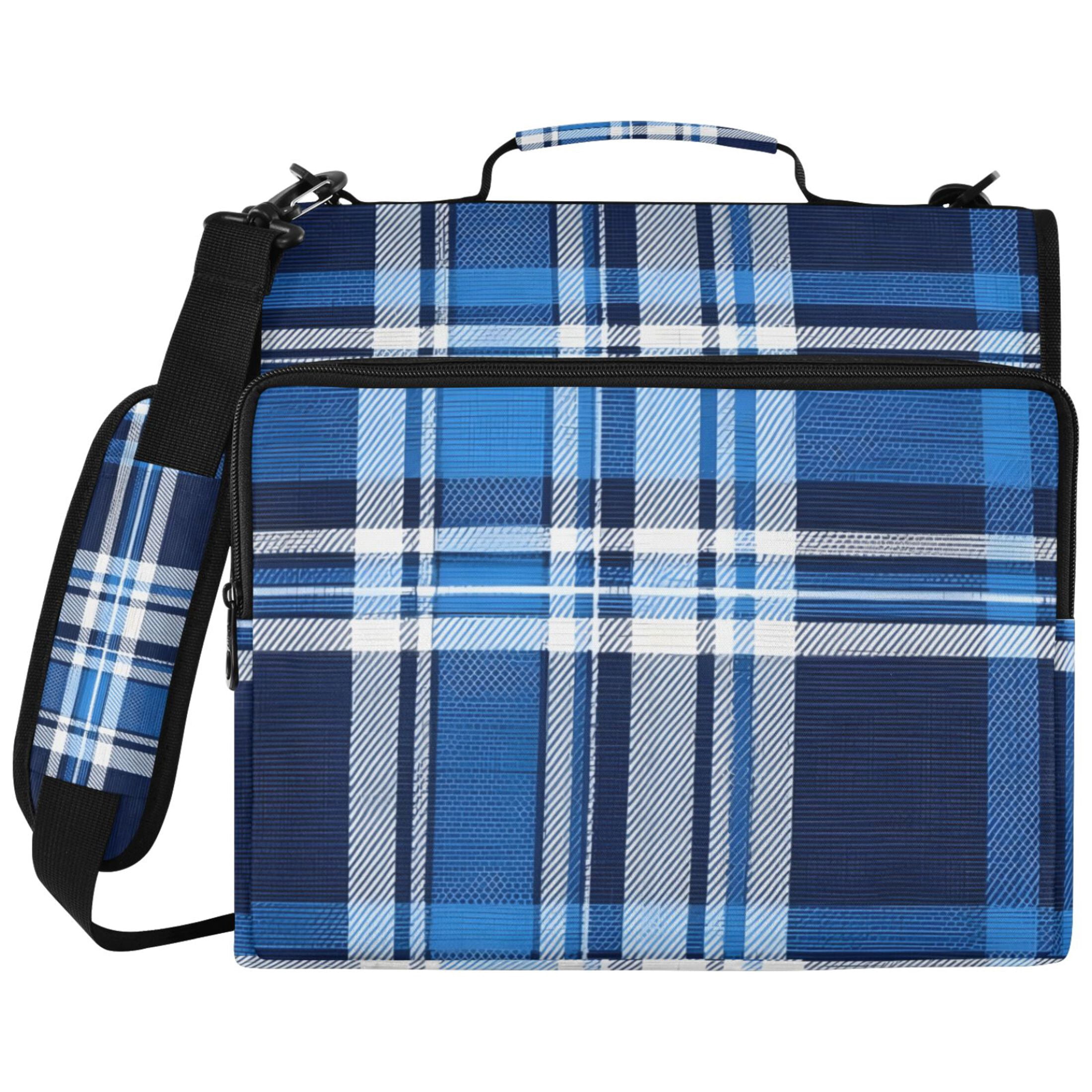 Blue Checkered Pattern 3 Ring Binder Bag Zipper Binder Organizer with ...