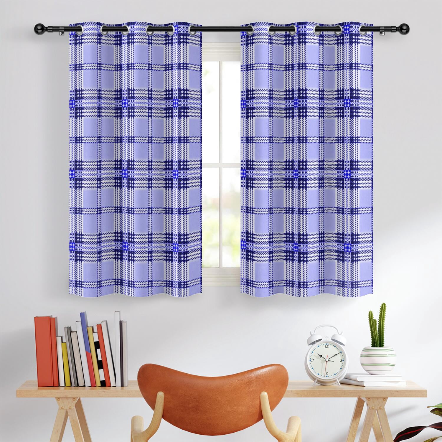 Blue Checkered Pattern Blackout Curtains,Triple Weaved Fabric,Thermal ...