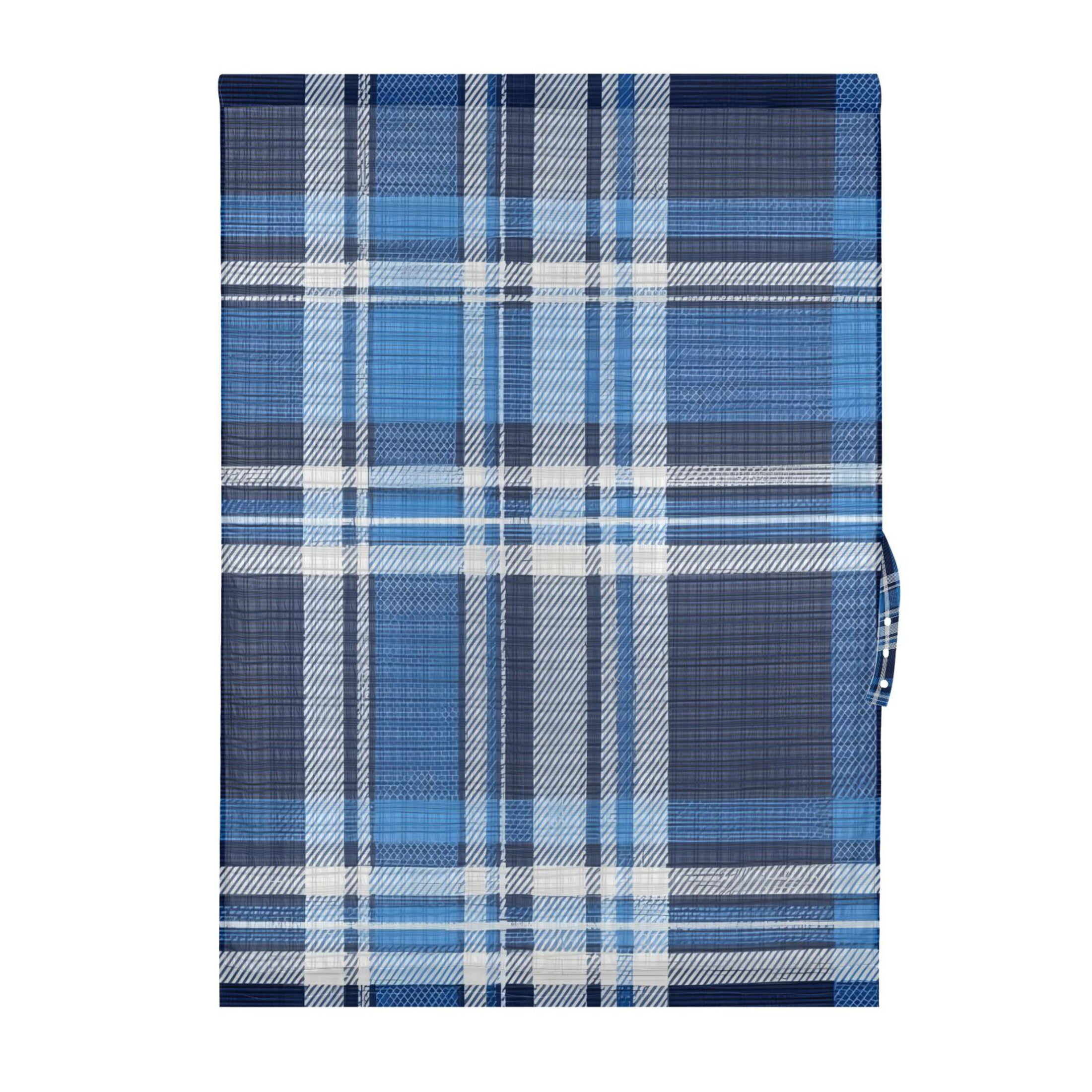 Blue Checkered Pattern Door Curtain Sheer Privacy Light Filtering ...