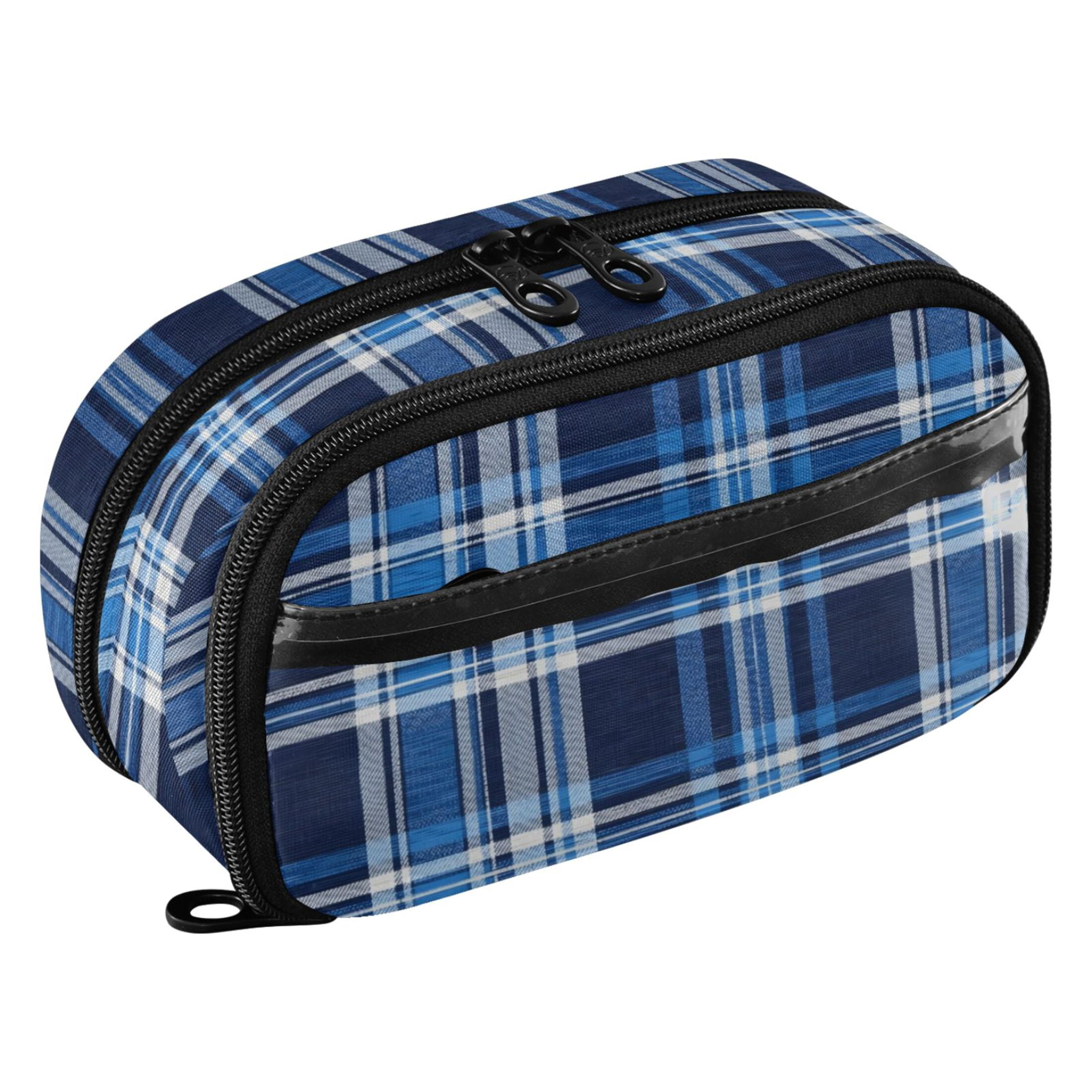 Blue Checkered Pattern PVC Pencil Case Water-Repellent Clear Window ...
