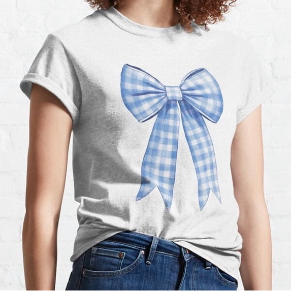 Blue Checkered Pattern Ribbon Bow Classic T-shirt - Walmart.com