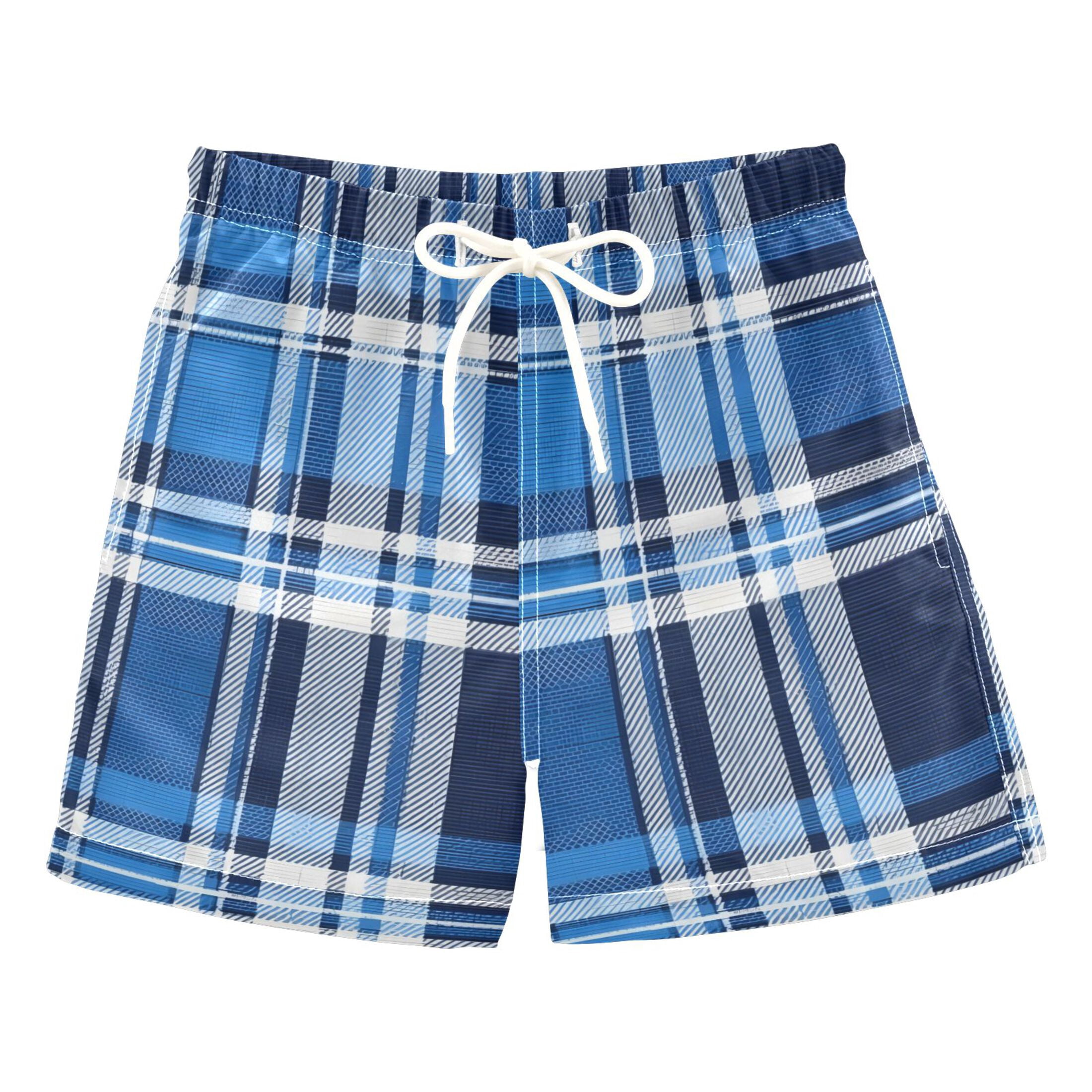 Blue Checkered Pattern Swim Trunks Quick Dry Beach Pool Board Shorts ...