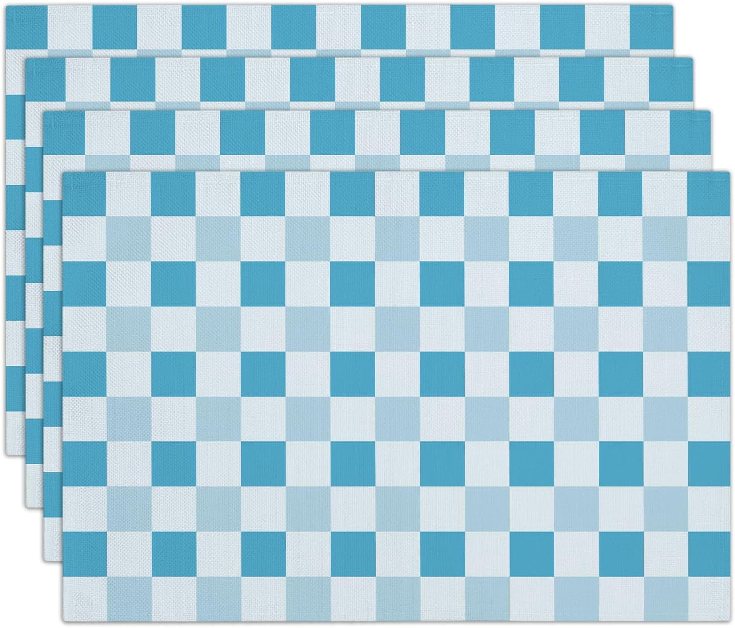 Blue Checkered Placemats Set of 4, 12x18 Inch Waterproof Washable Heat ...