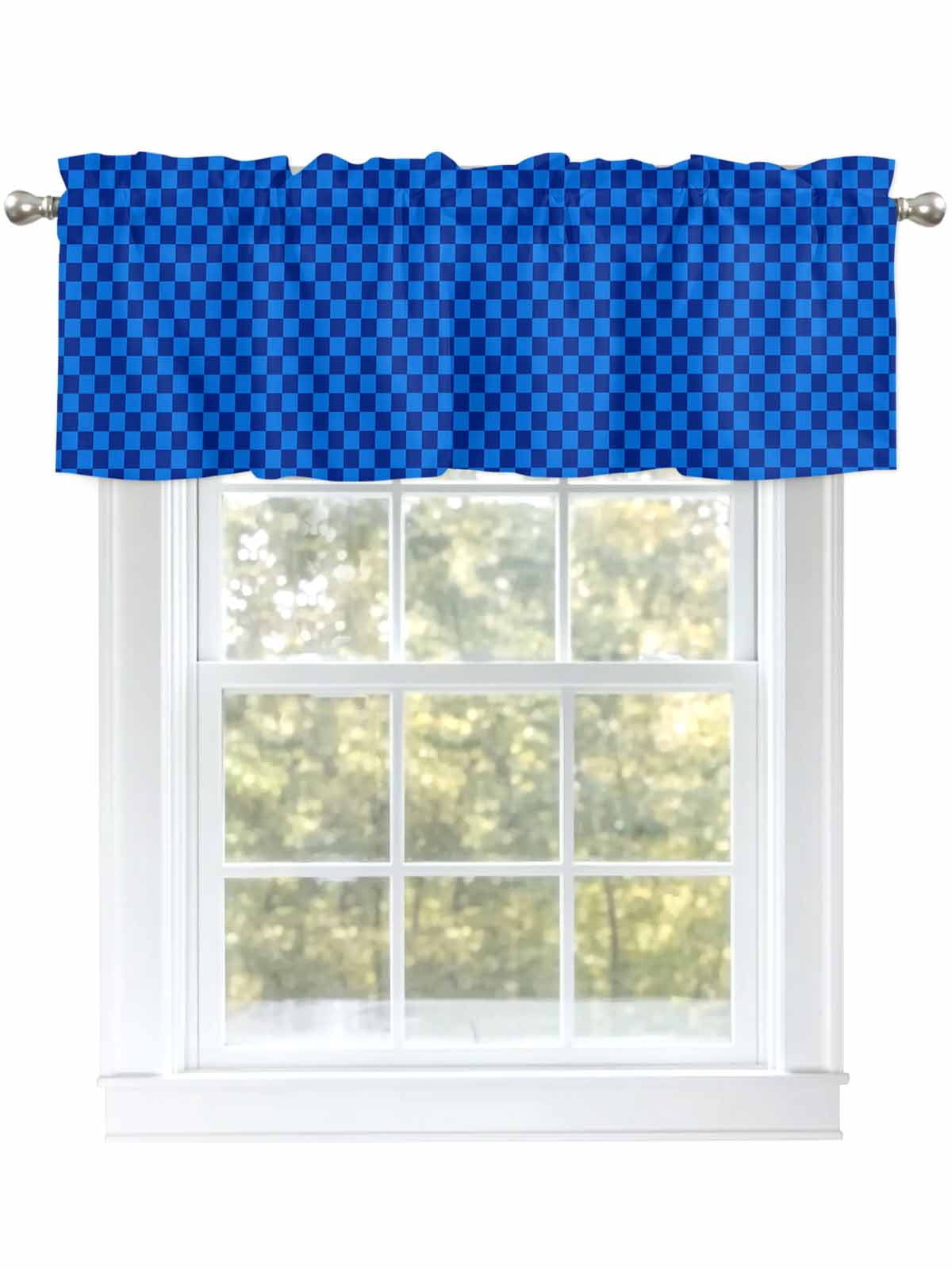 Blue Checkered Plaid Curtain Valances for Windows, Farmhouse Buffalo ...