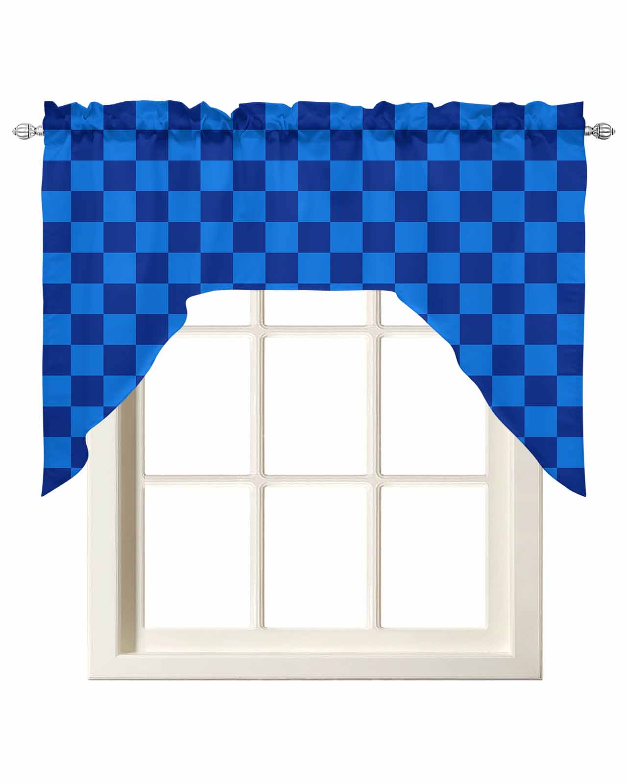 Blue Checkered Plaid Kitchen Swag Valances for Windows, Farmhouse ...