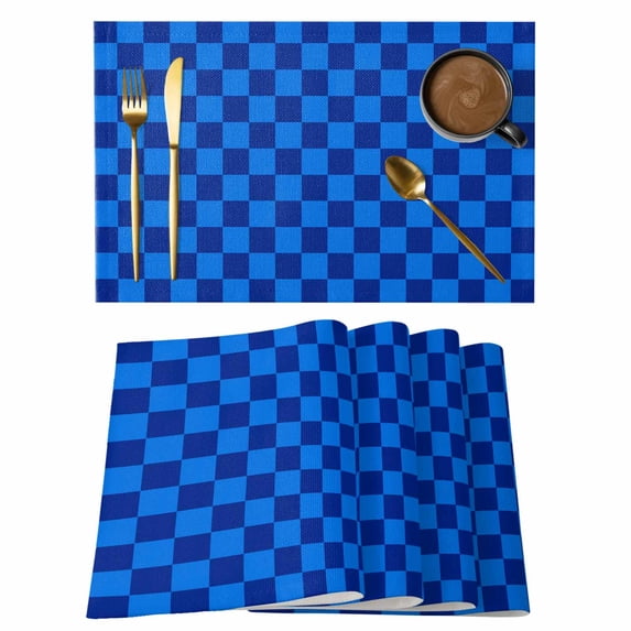 Blue Checkered Plaid Placemats Set of 6 Farmhouse Buffalo Plaid Place ...