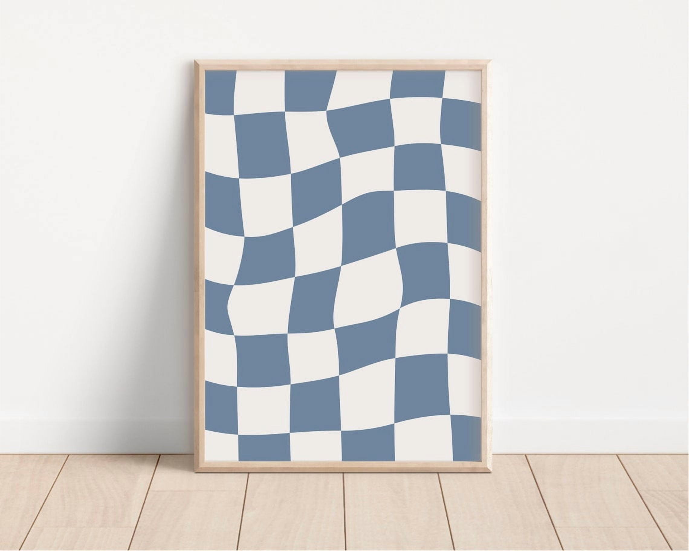 Blue Checkered Print Checkerboard Wall Art Blue Wall Art Dusty Blue ...