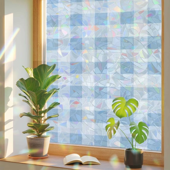 Blue Checkered Privacy Window Film, Decorative Stained Glass Window ...