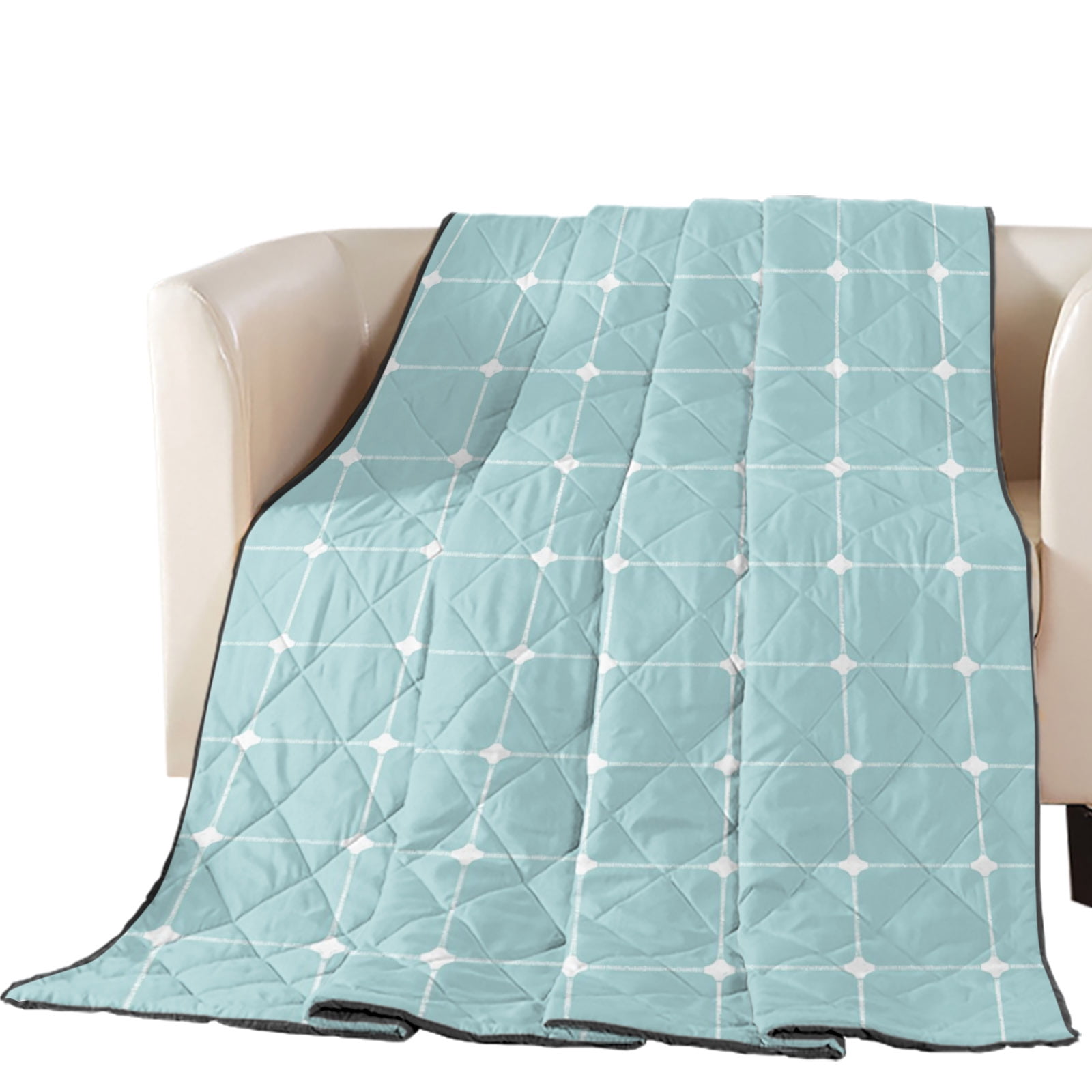 Blue Checkered Quilted Comforters Cooling Blanket Oversized King Size ...