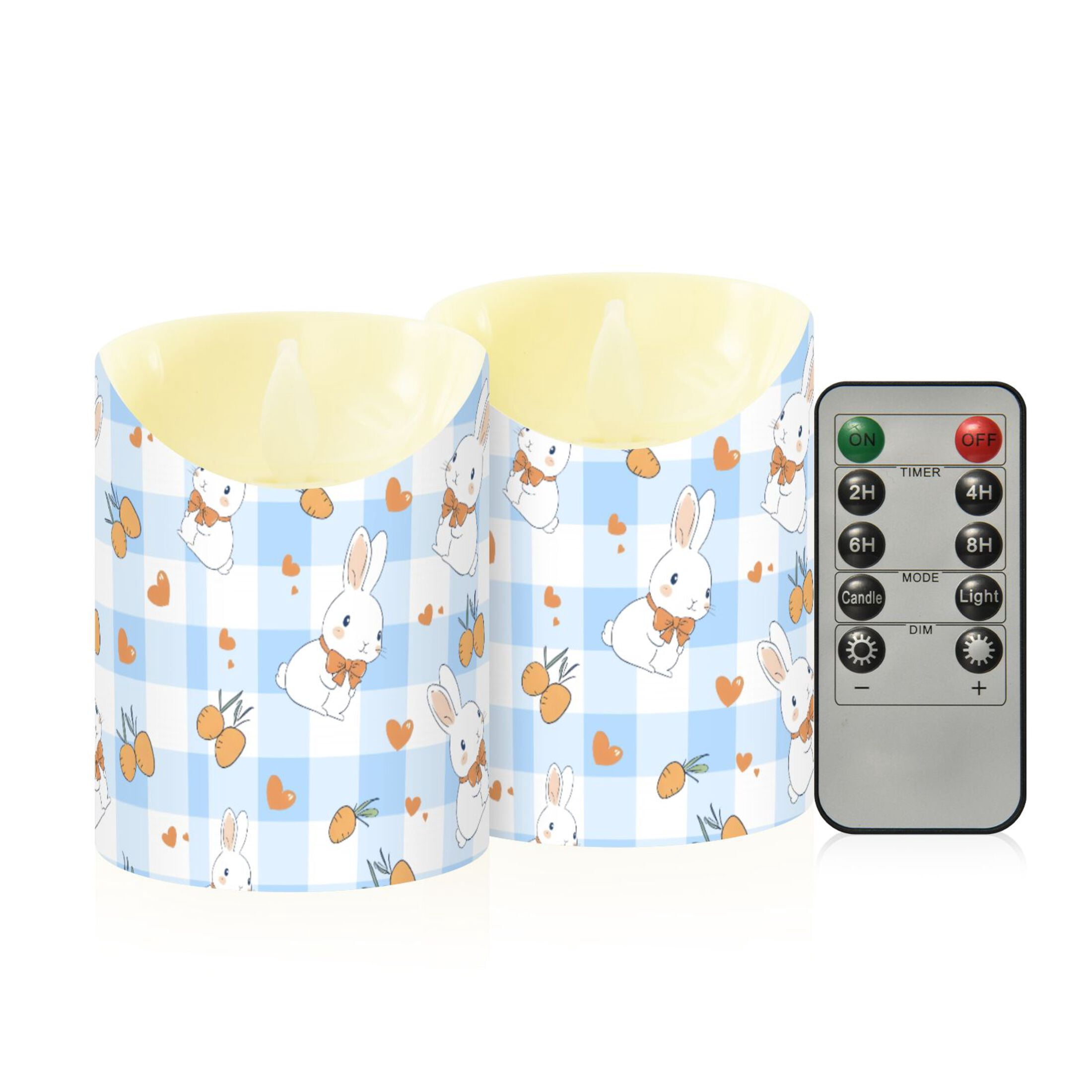 Blue Checkered Rabbit Pattern Flameless Candles 2 PCS with Remote ...