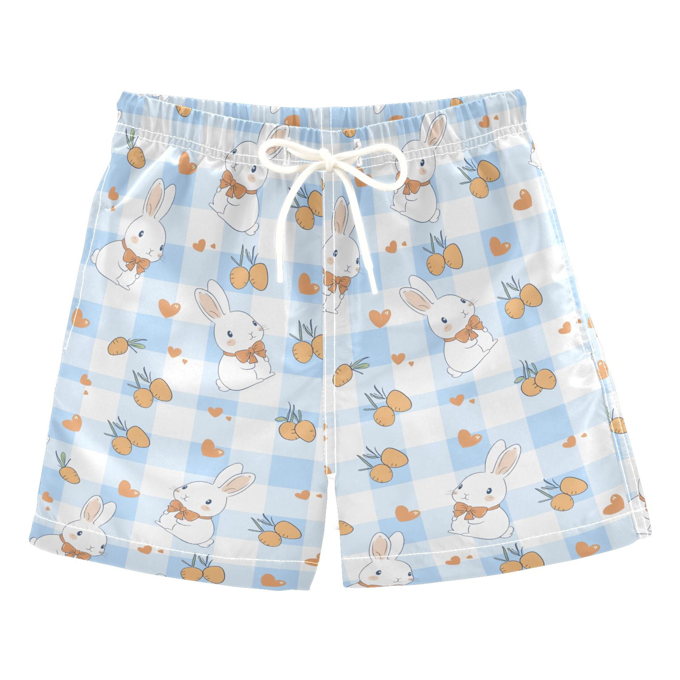 Blue Checkered Rabbit Pattern Swim Trunks Quick Dry Beach Pool Board ...