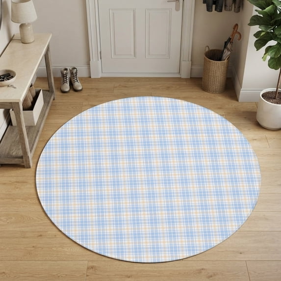 Blue Checkered Round Area Rug 3Ft Washable Small Circle Rugs for ...