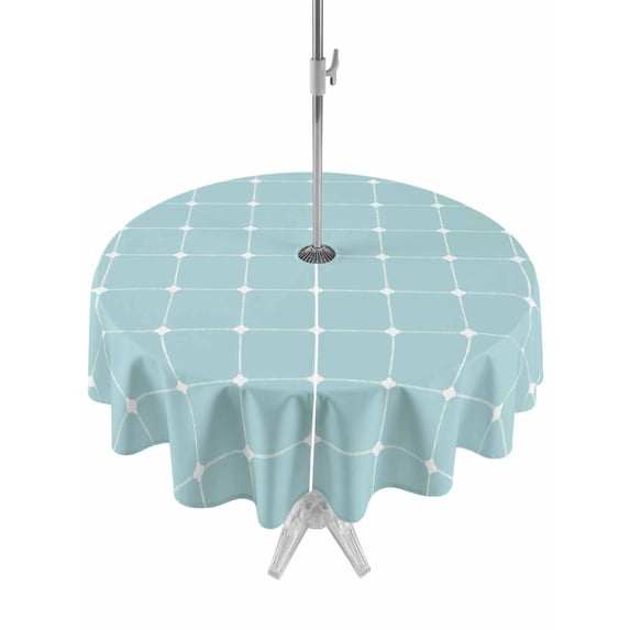 Blue Checkered Round Outdoor Tablecloth with Umbrella Hole Modern ...