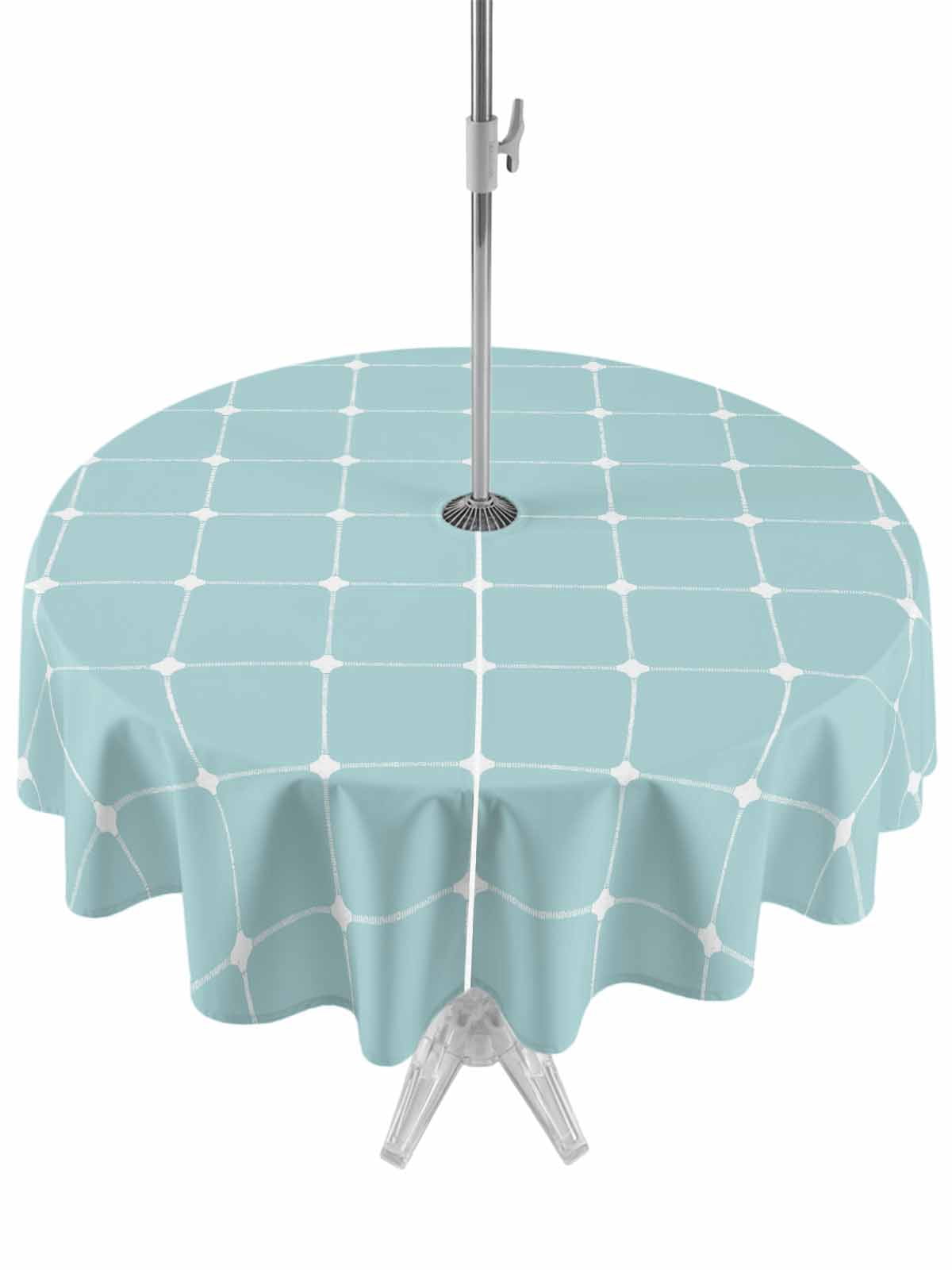 Blue Checkered Round Outdoor Tablecloth with Umbrella Hole Modern ...