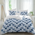Blue Checkered Rustic Floral Full Size Bed Set,Wave Point on Square ...