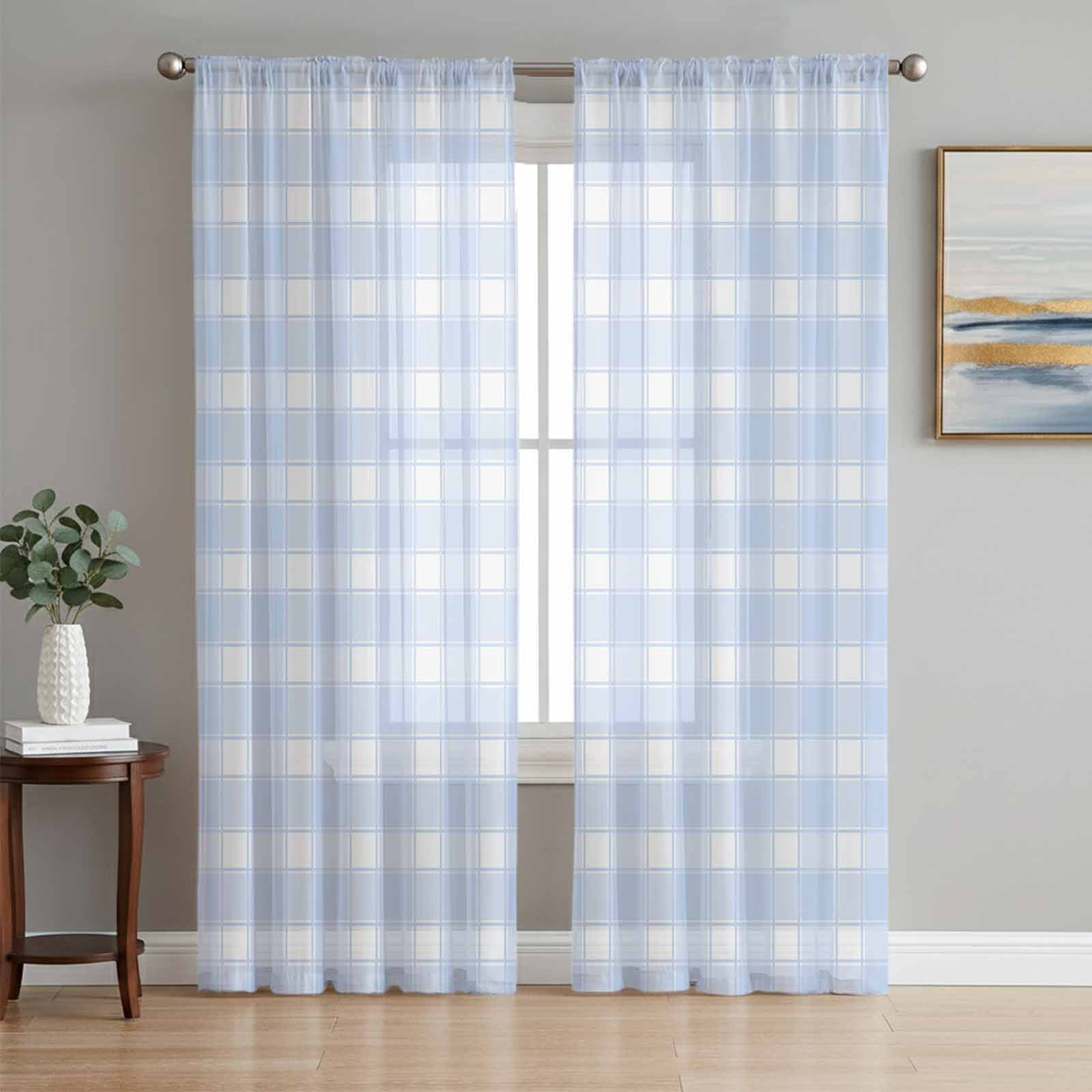 Blue Checkered Sheer Curtains for Living Room Bedroom Farmhouse Plaid ...