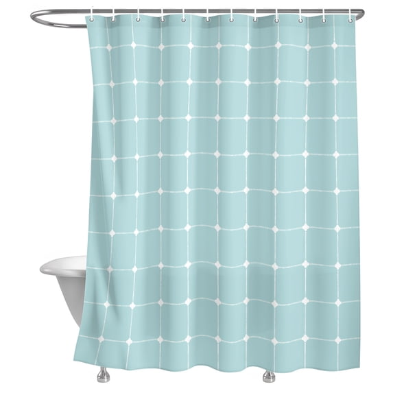 Blue Checkered Shower Curtain, Modern Minimalist Geometric Grid Lines ...