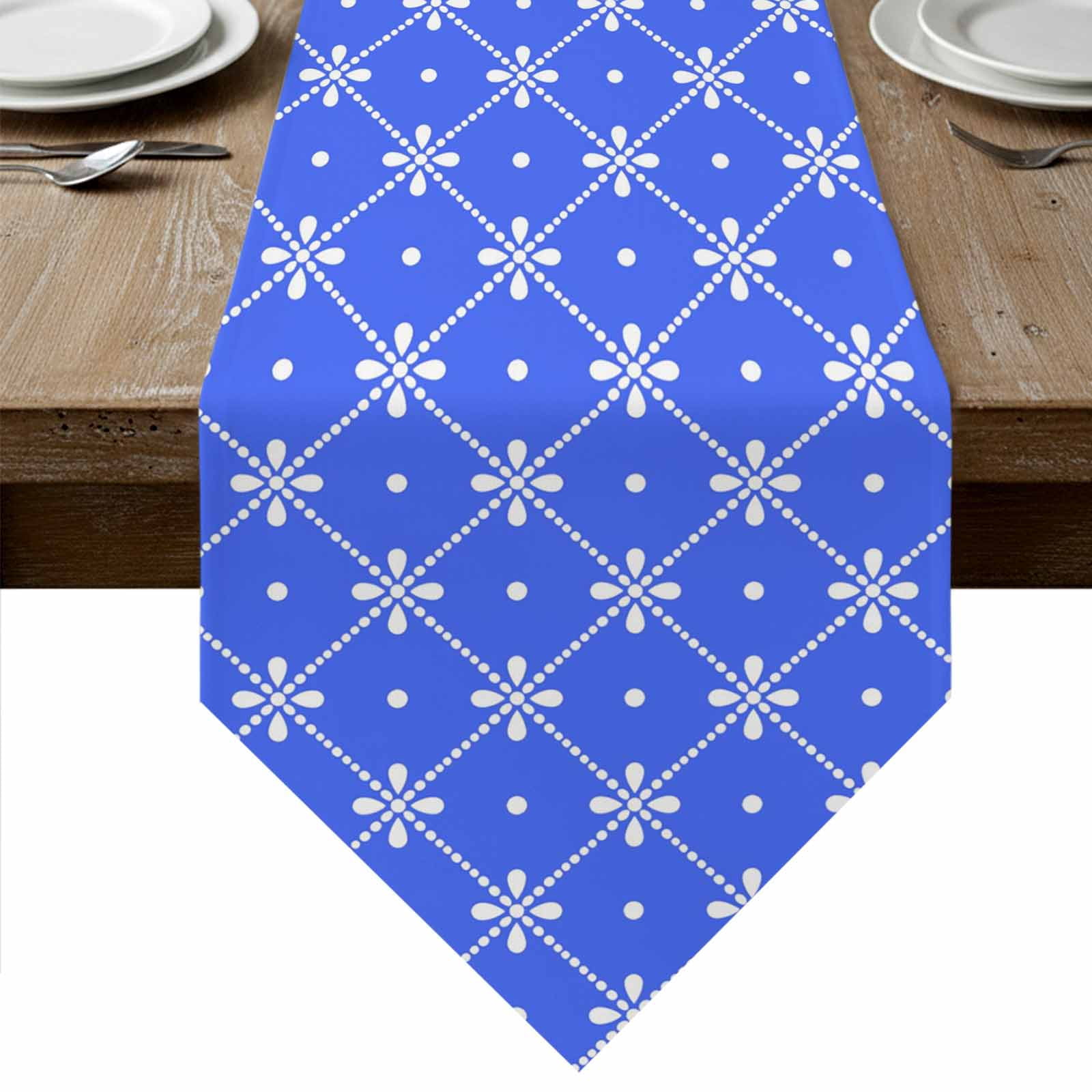 Blue Checkered Table Runner Linen Burlap Table Runner 90 Inches Long ...