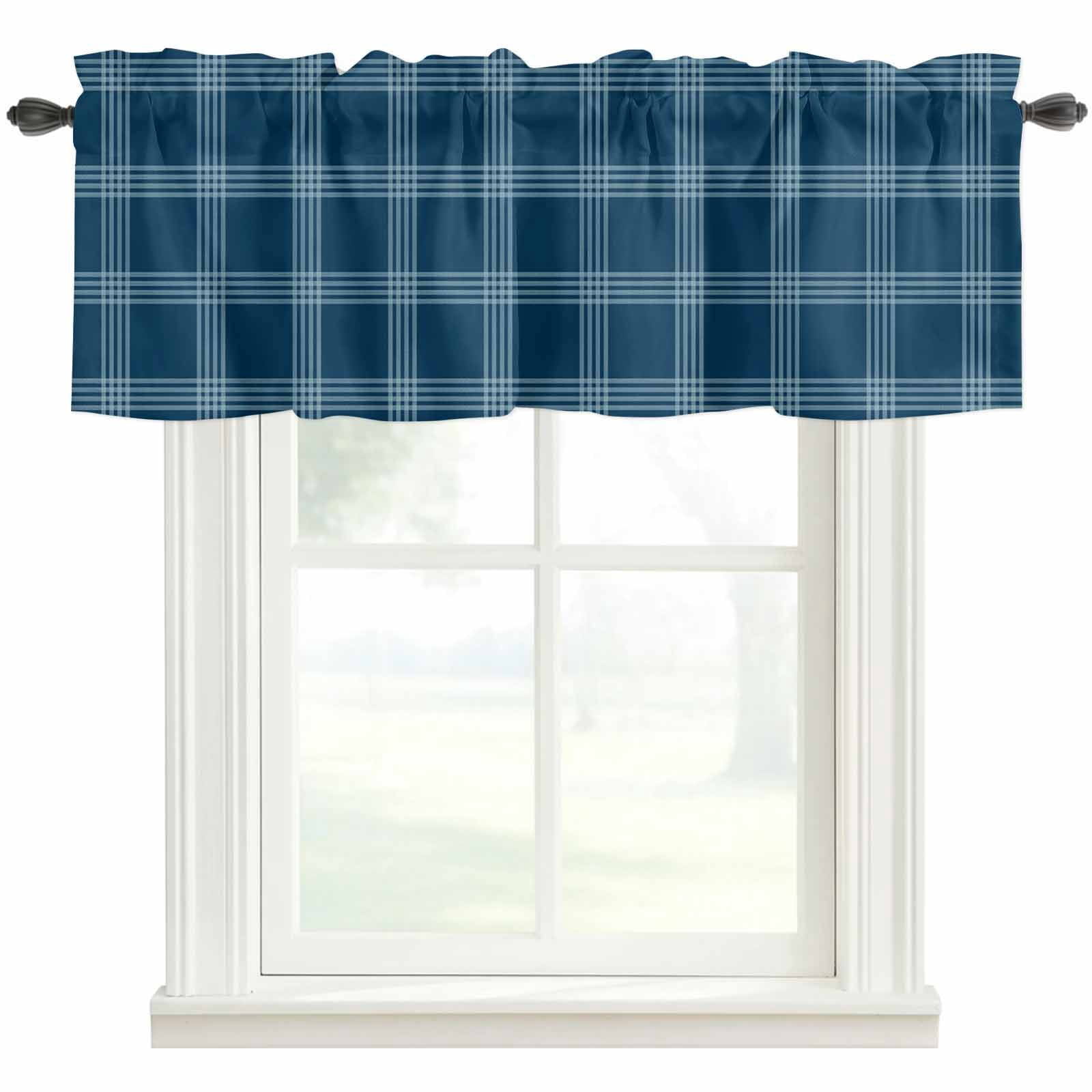 Blue Checkered Valances for Windows Farmhouse Kitchen Curtains Valances ...