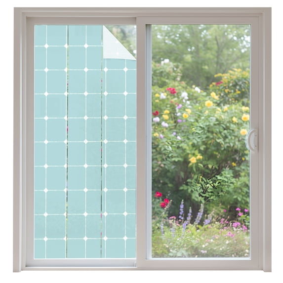 Blue Checkered Window Privacy Film, Modern Minimalist Geometric Grid ...