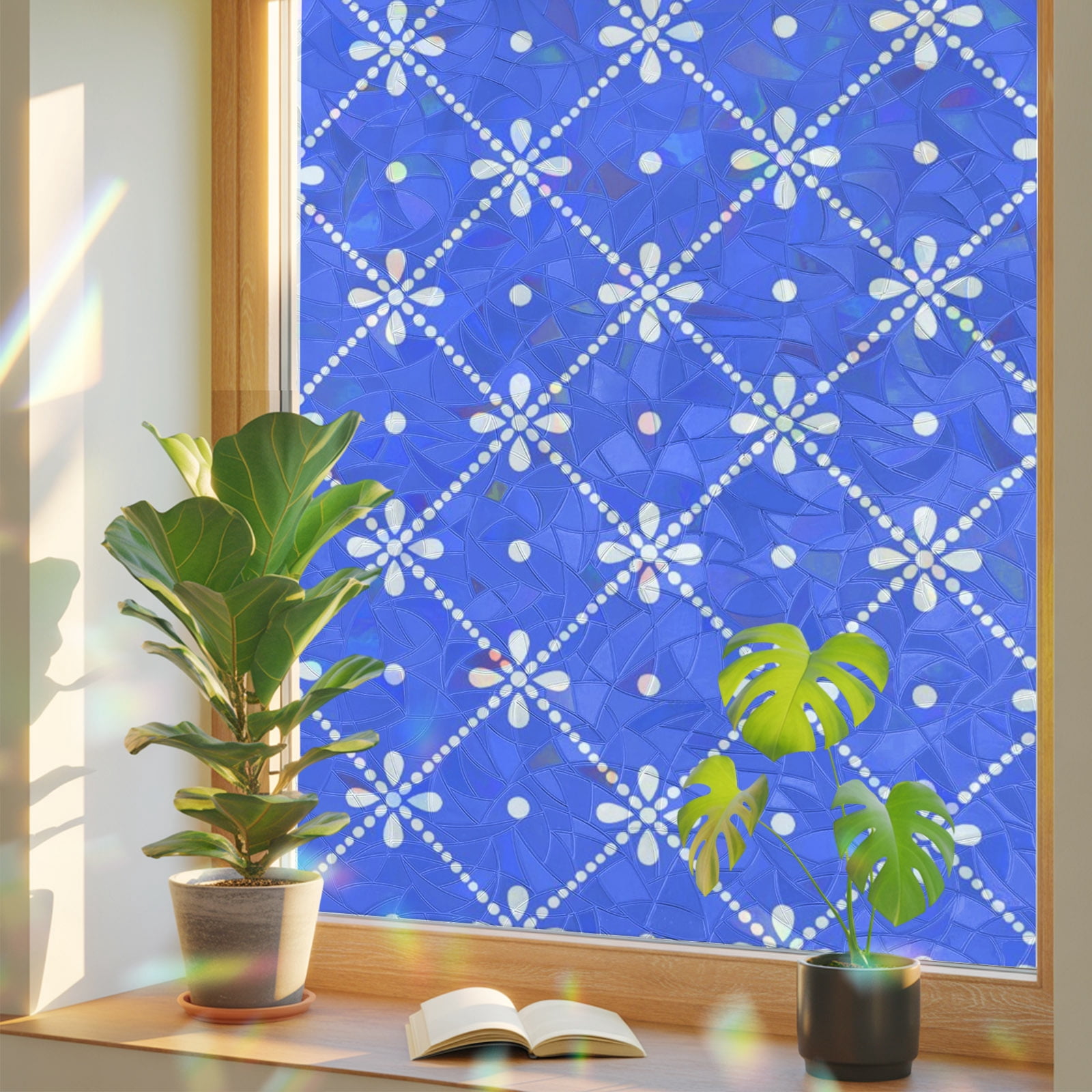 Blue Checkered Window Privacy Film Rainbow Static Cling Stain Glass ...