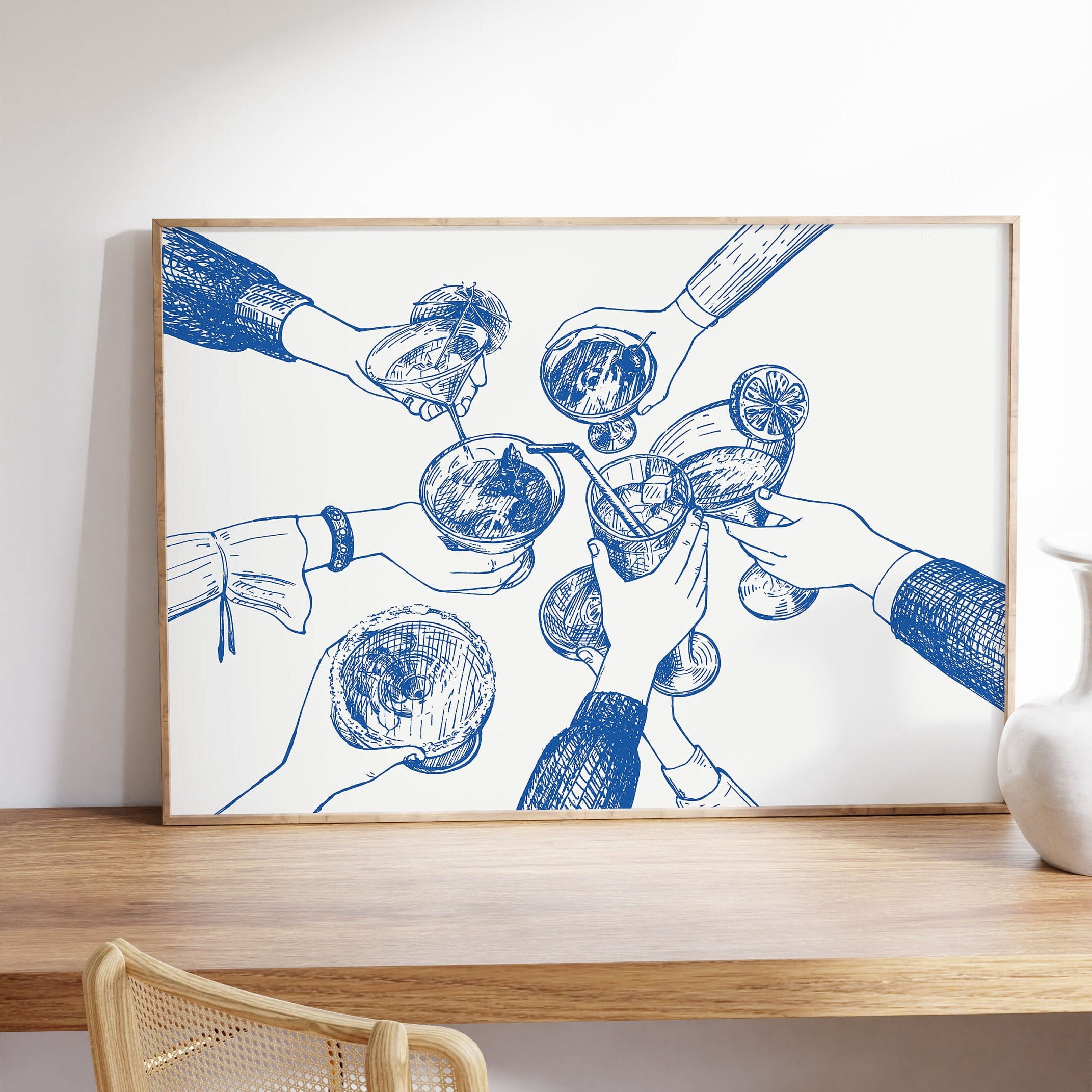 Blue Cheers Cocktail Print: Trendy Bar Cart Wall Art Poster Vintage ...