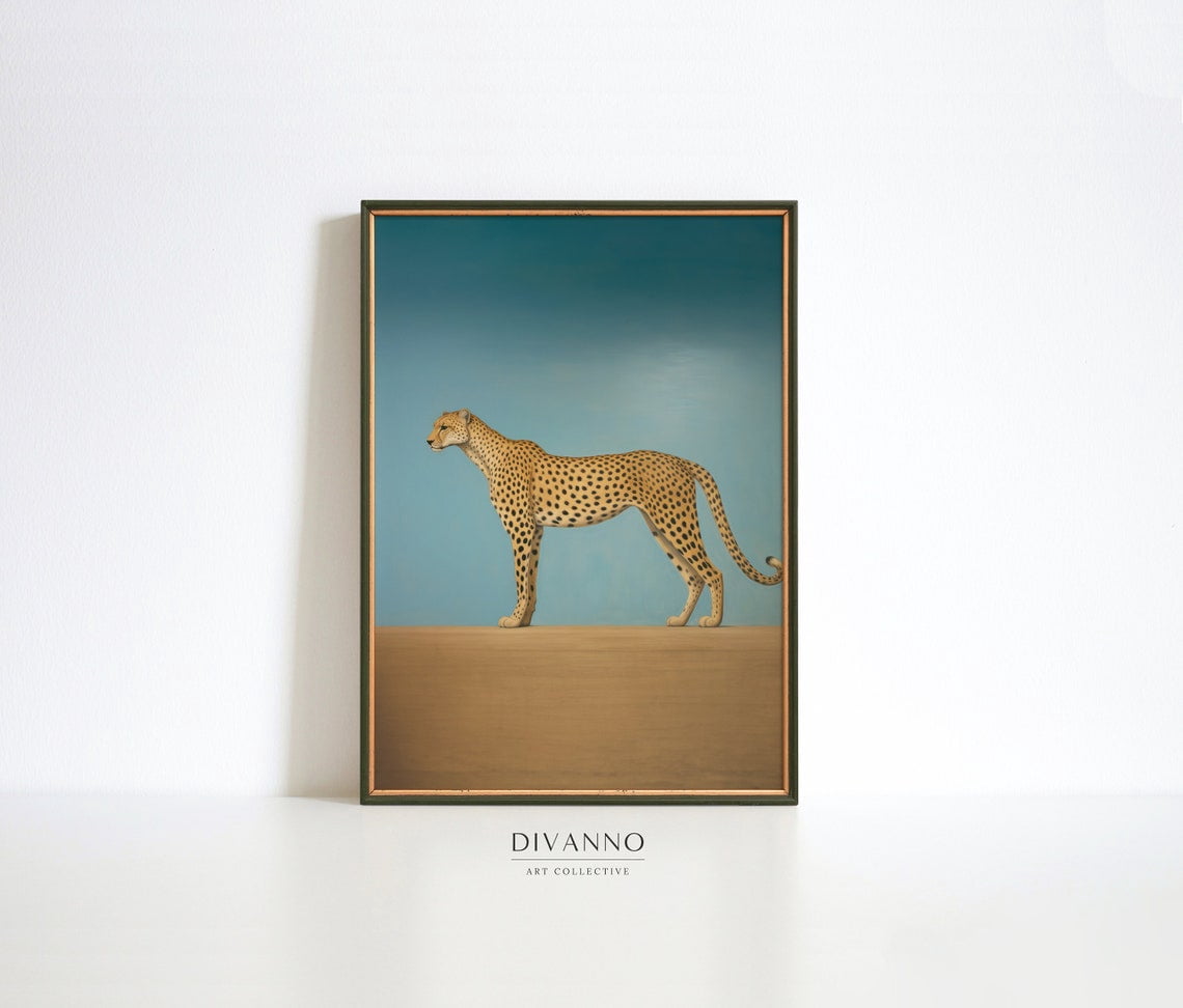 Blue Cheetah Minimalist Jungle Animal Poster, Stretched Size 12x18 ...
