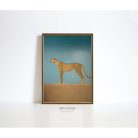 Blue Cheetah Minimalist Jungle Animal Poster, Stretched Size 12x18 ...