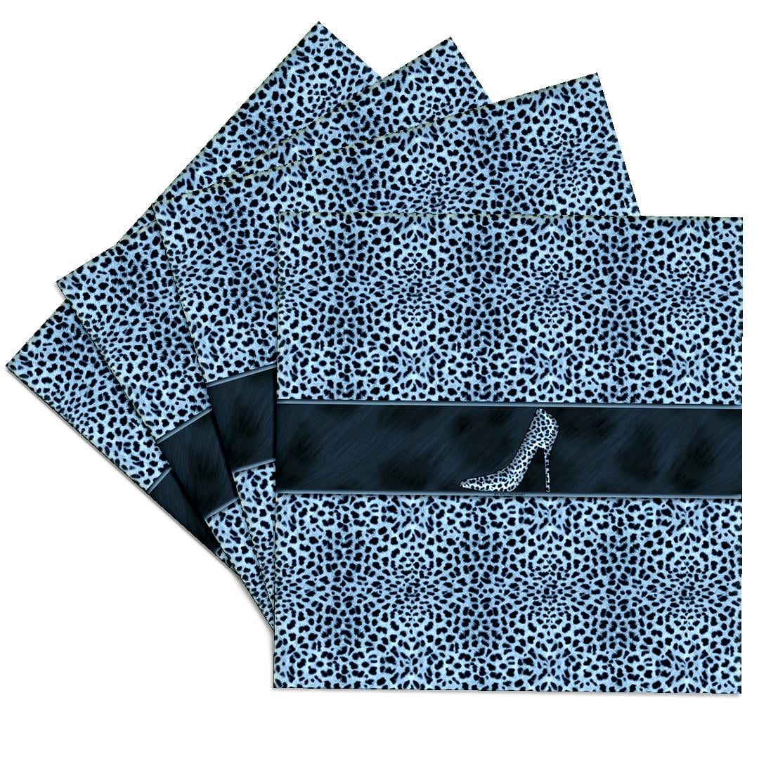 3drose, Blue Cheetah Print and Stiletto Heel, Set of 4 Ceramic Tile ...